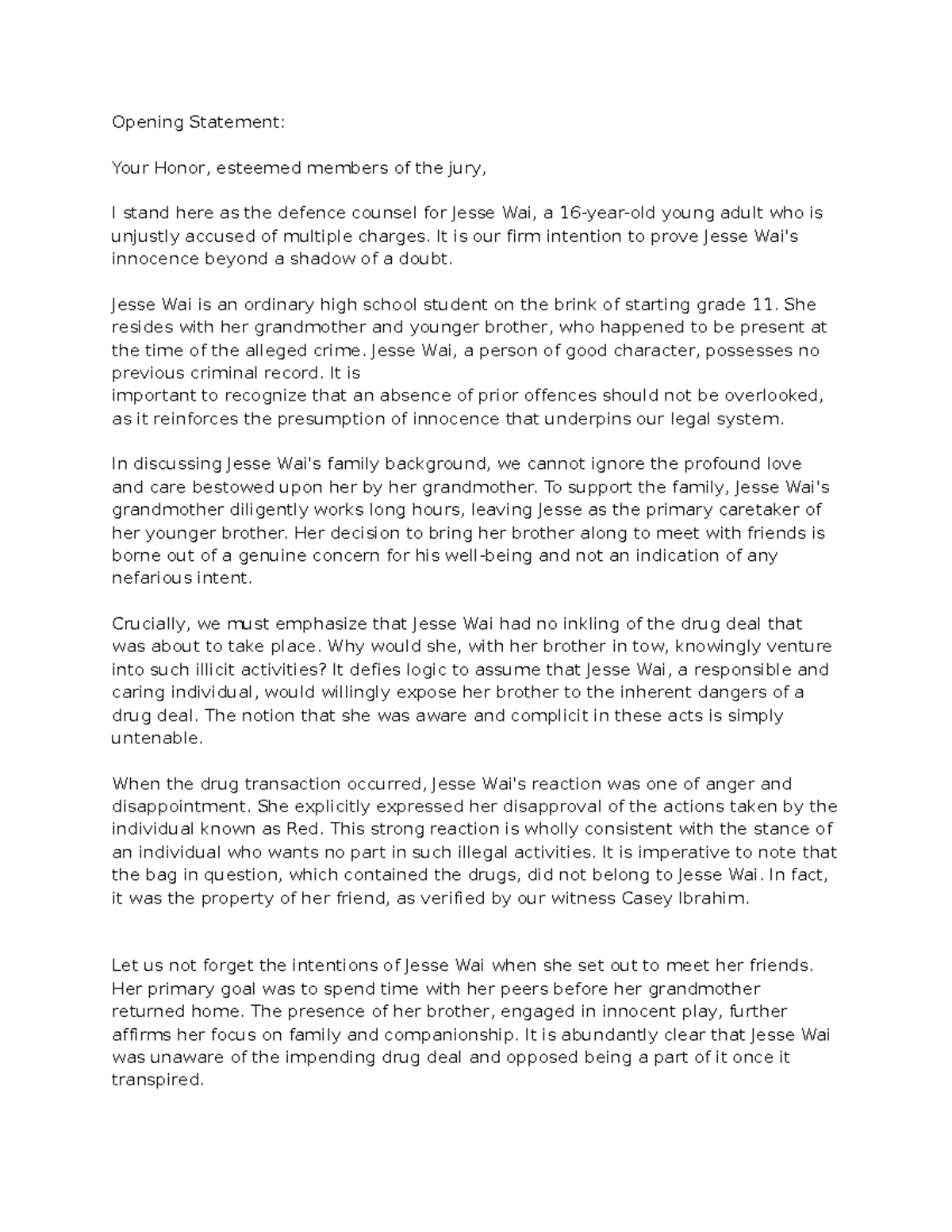 Opening and Closing Statements - Opening Statement: Your Honor ...