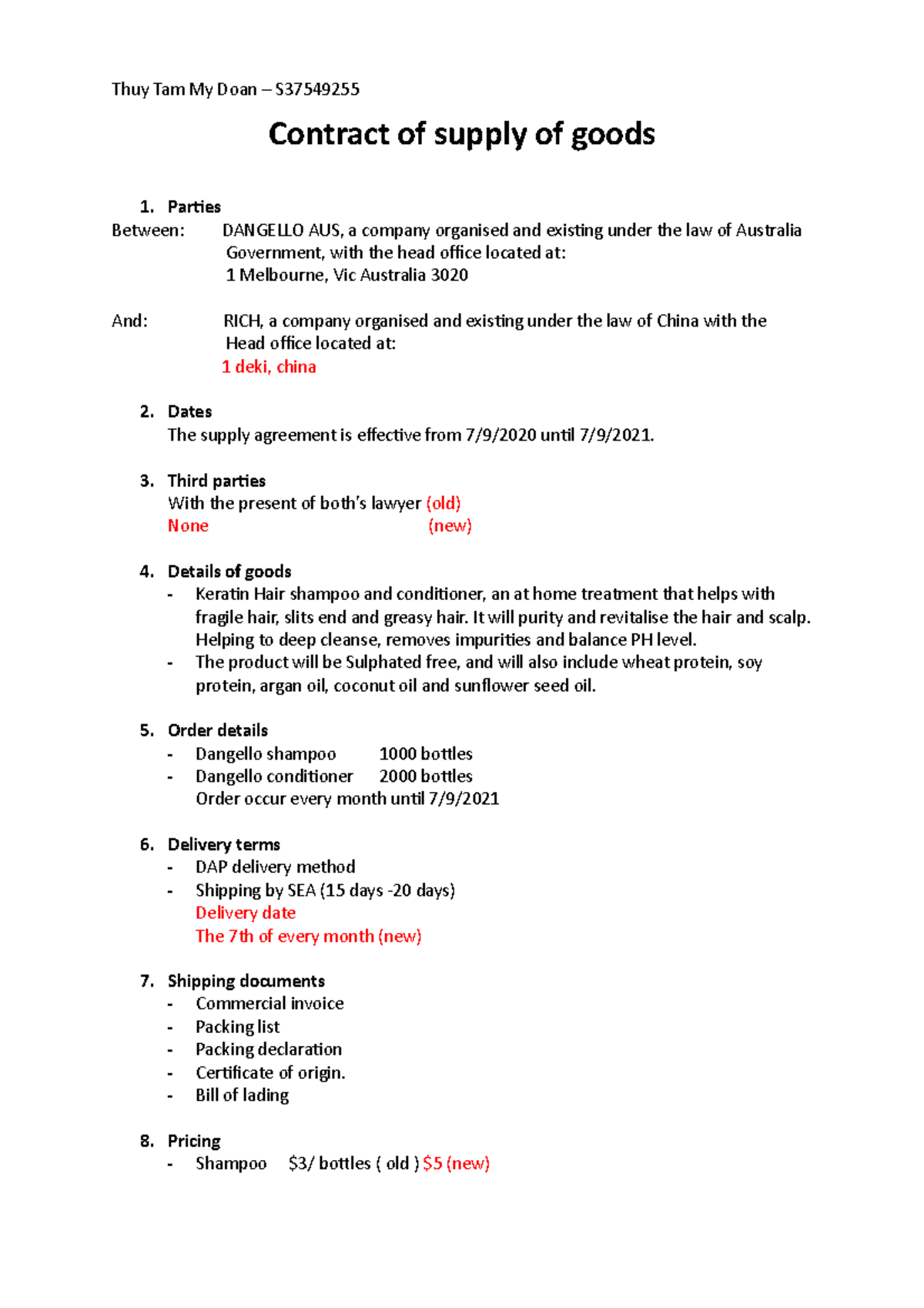 Contract of supply of goods-1 - Parties Between: DANGELLO AUS, a ...