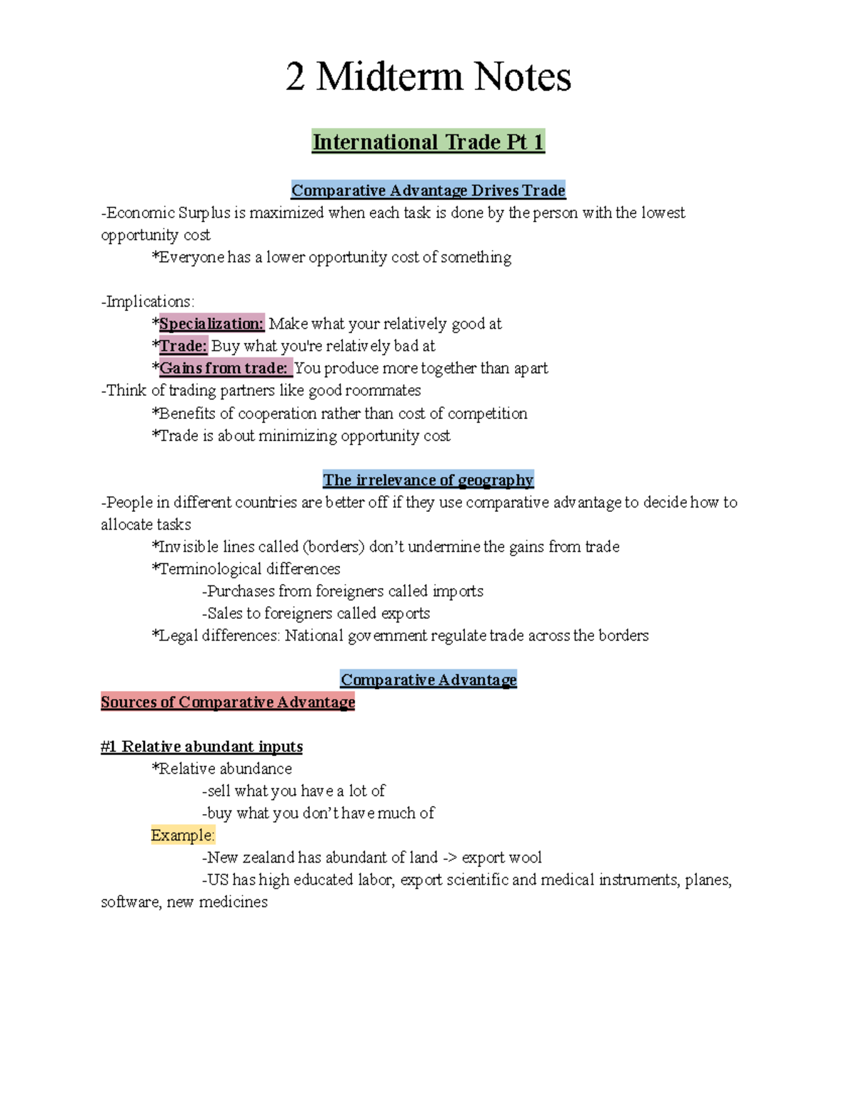 International Trade Midterm Notes - Studocu