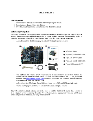 Lab2 - Lab 2 Assignment - Intro to Digital Logic, Lab 2 An Introduction to Verilog and Digital ...