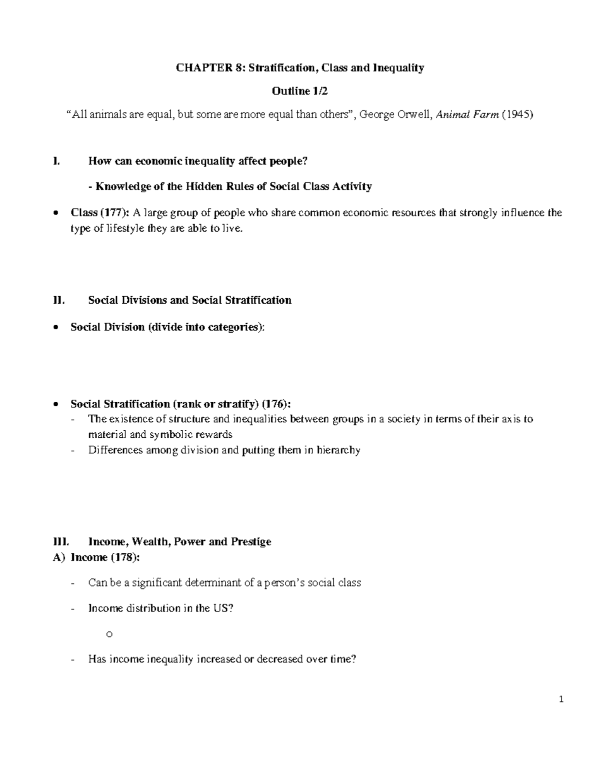 Chapter 8 Stratification, class and Inequality outline - 1 CHAPTER 8 ...