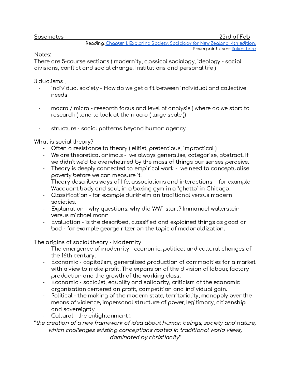 Sosc 111 - Notes 2021 - Sosc notes 23rd of Feb Reading:Chapter 1 ...