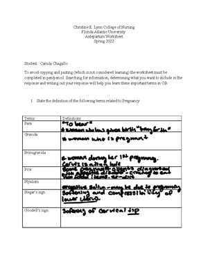 Labor and delivery Worksheet - Florida Atlantic University Labor ...