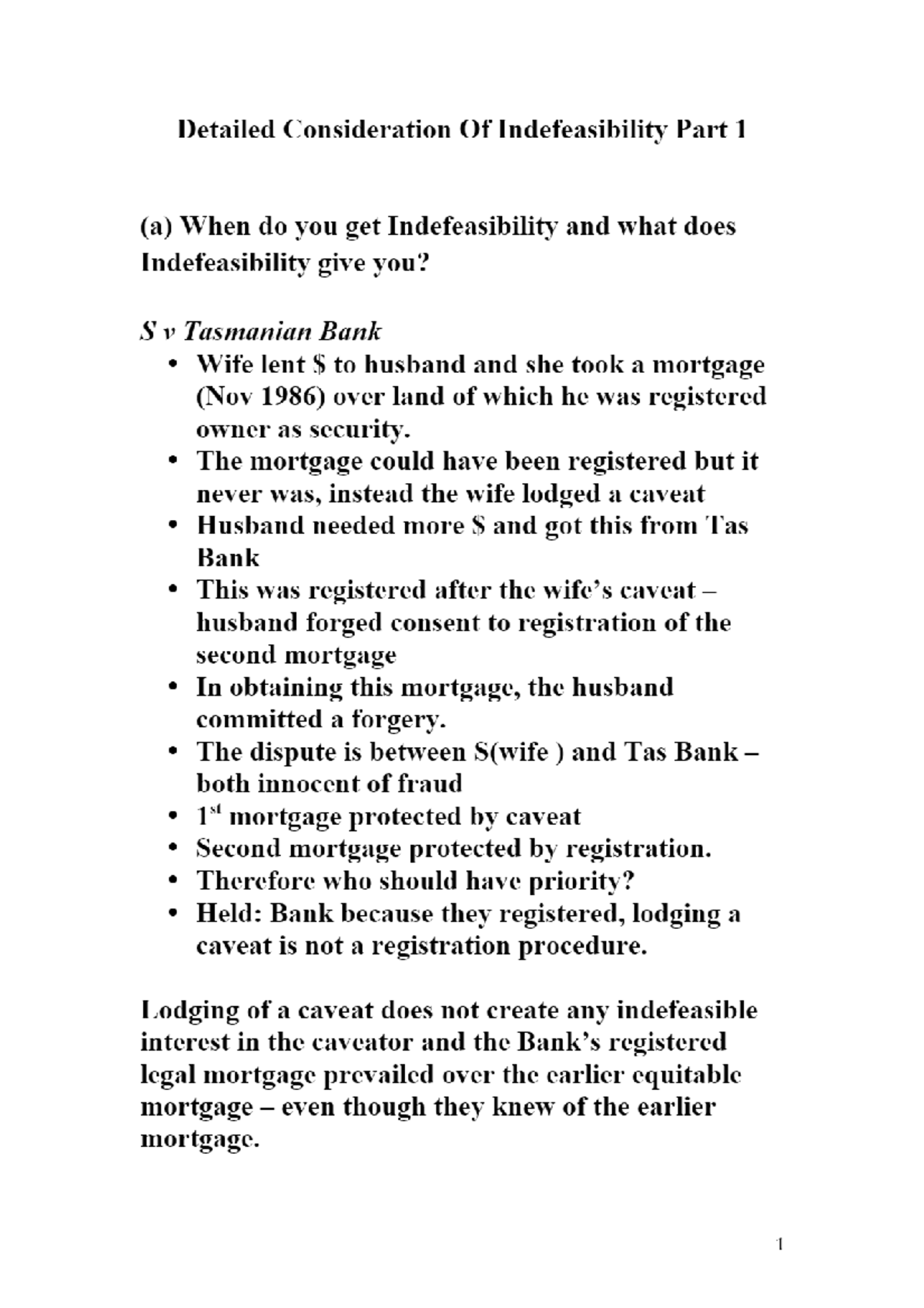 Detailed Consideration Of Indefeasibility Part 1 - LAW603 - UTAS - Studocu