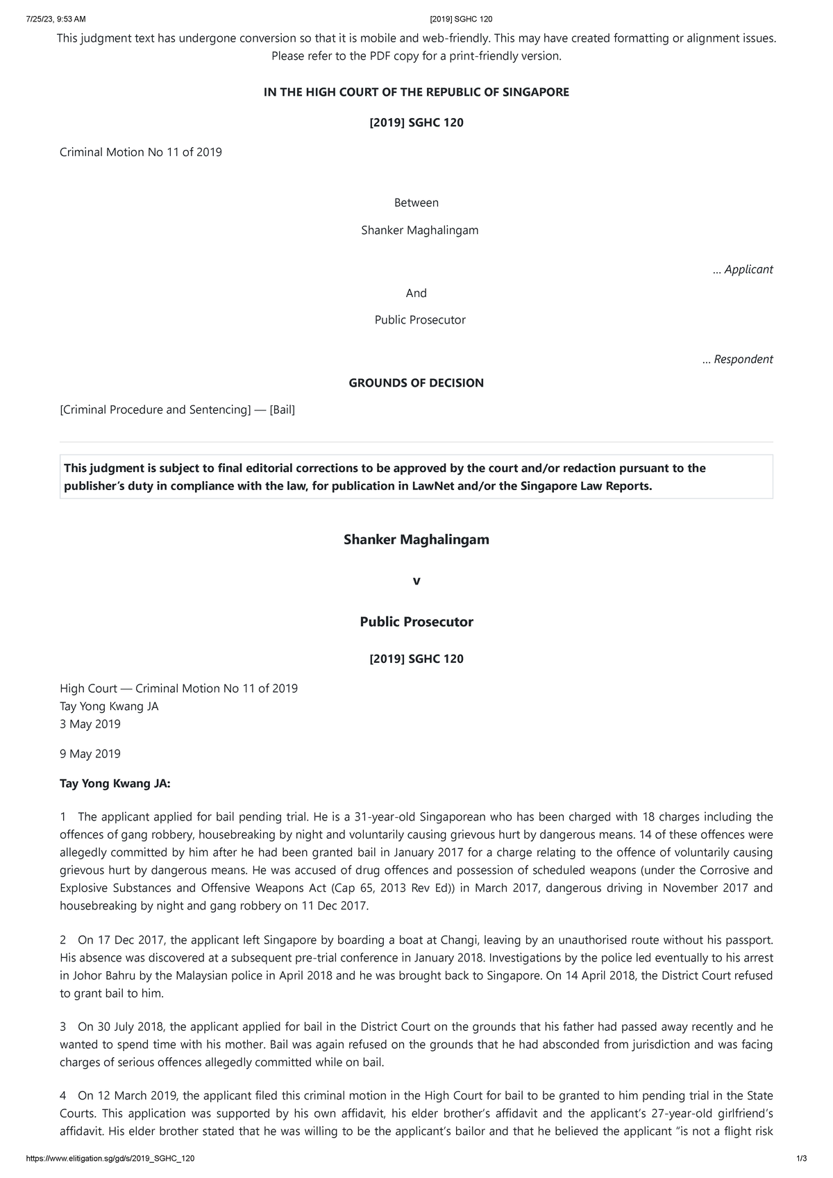 Shakar Bail - [2019 ] SGHC 120 - 7/25/23, 9:53 AM [2019] SGHC 120 ...