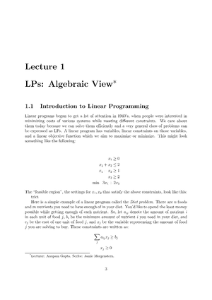 Lecture-3 Basic Application Of LP - Linear Algebra - Studocu