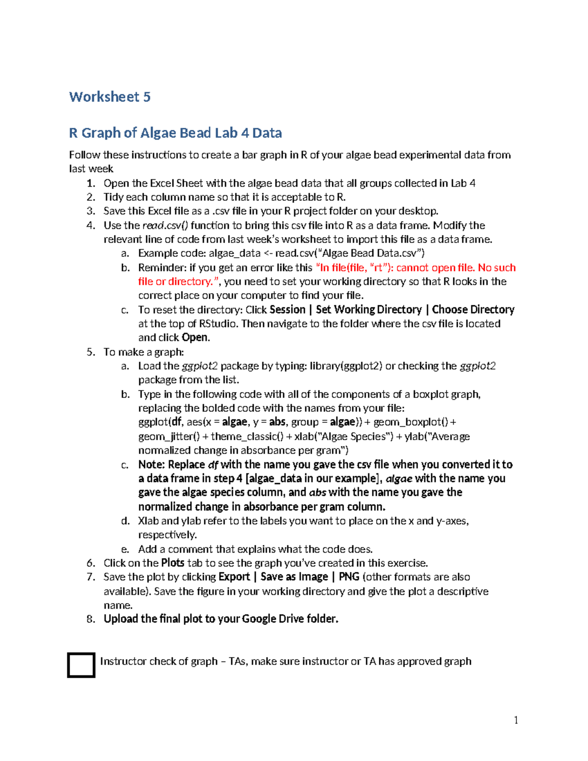 Worksheet 5 - Algae - Worksheet 5 R Graph of Algae Bead Lab 4 Data ...