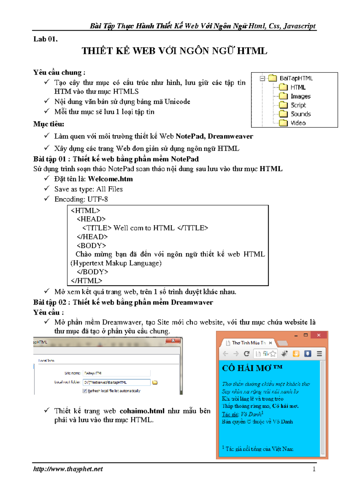 Bai tap Coban HTML - Bài Tập Thực Hành Thiết Kế Web Với Ngôn Ngữ Html, Css, Javascript thayphet ...