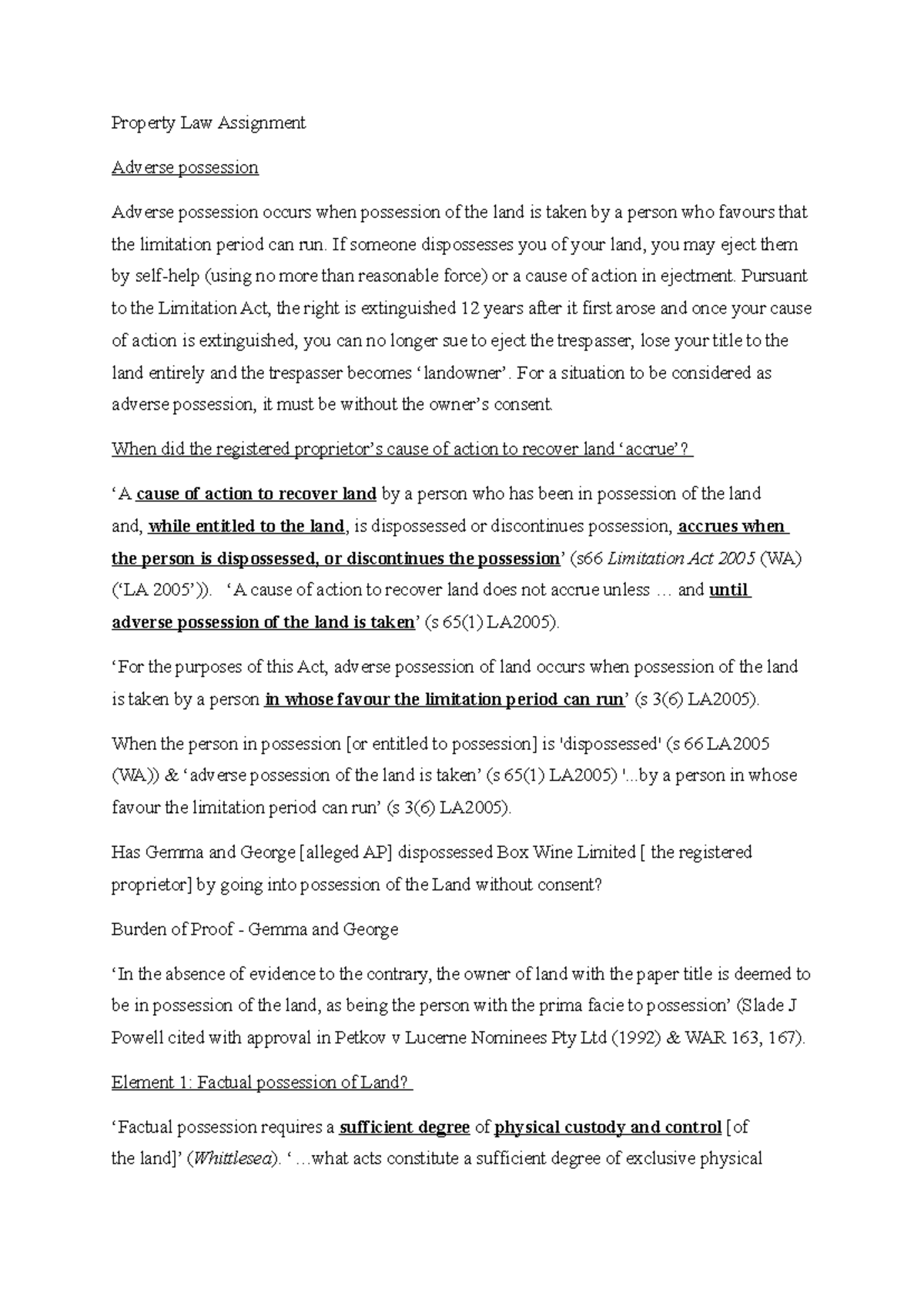 Property Law Assignment notes - Property Law Assignment Adverse ...
