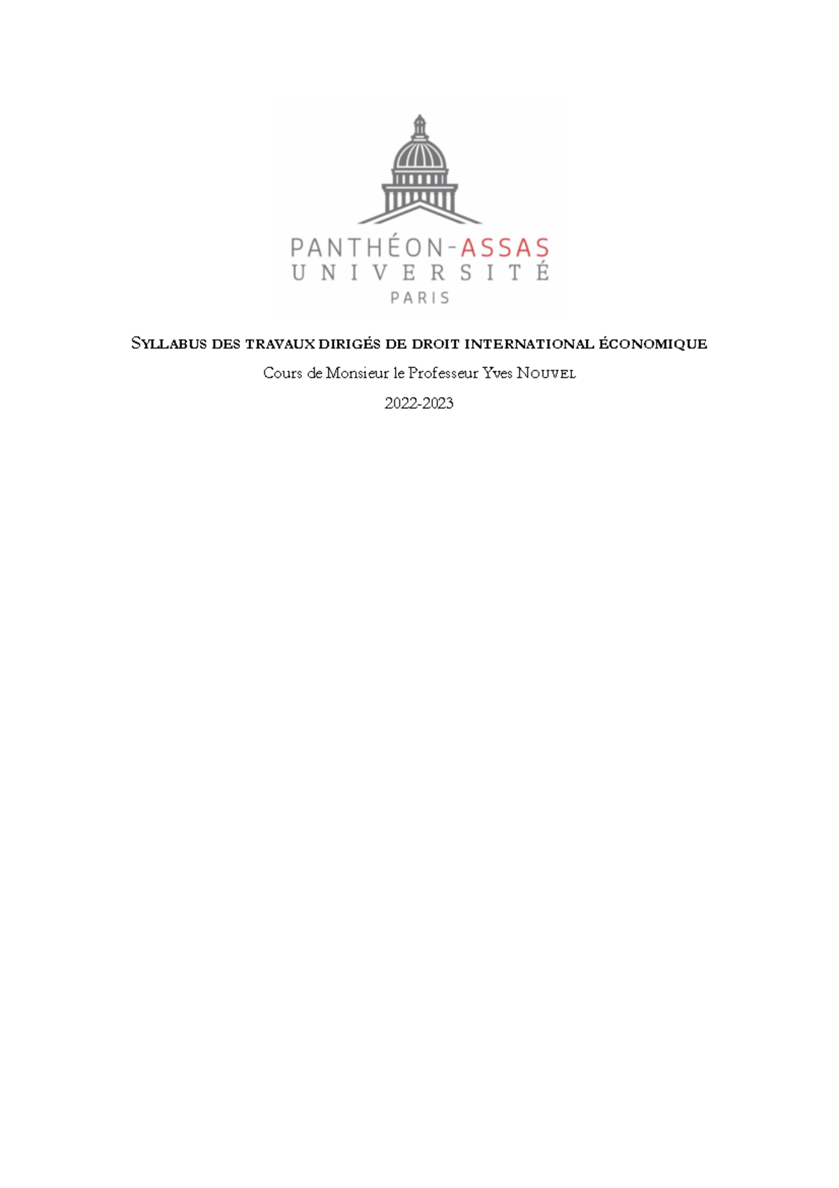 Syllabus 4 SYLLABUS DES TRAVAUX DIRIG S DE DROIT INTERNATIONAL
