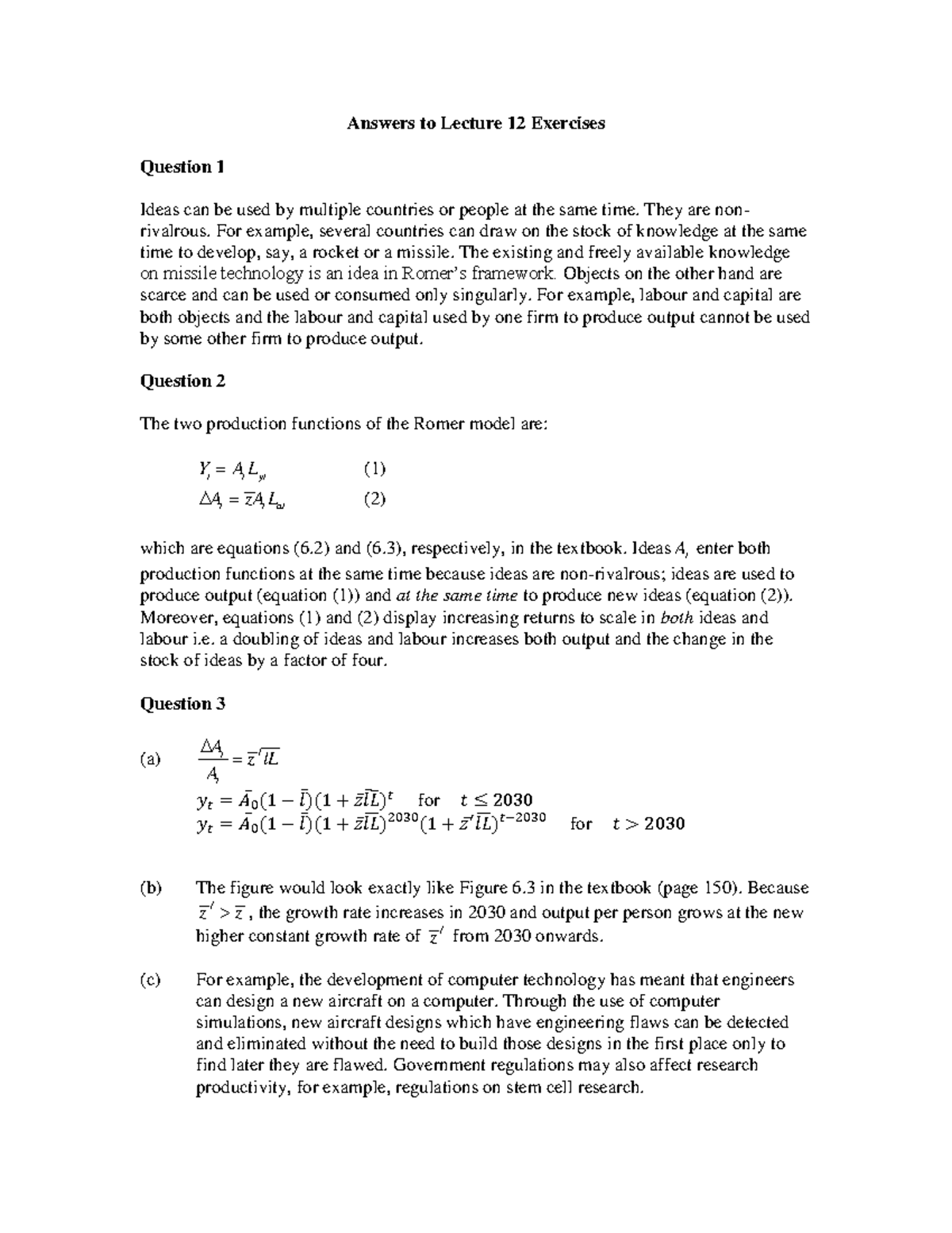 Lecture 12 Exercises Answers - Answers to Lecture 12 Exercises Question 1 Ideas can be used by ...