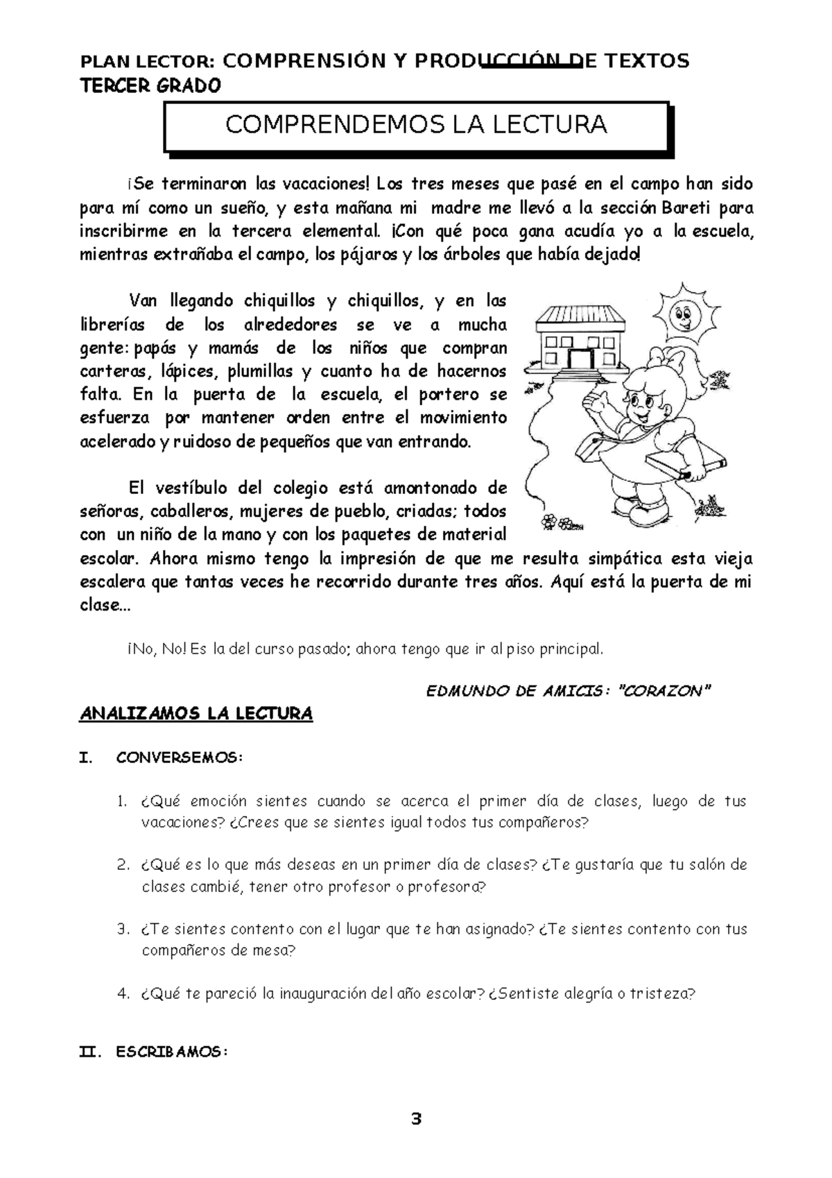 PLAN Lector 3º Grado - ,,l - TERCER GRADO “EL PRIMER DIA DE ESCUELA ...