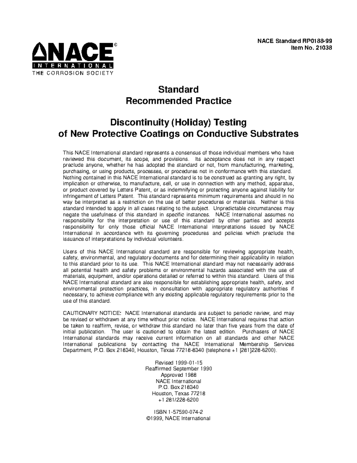 Nace Rp 0188-99 - NORMA DETECCION DE FALLAS - Standard Recommended ...