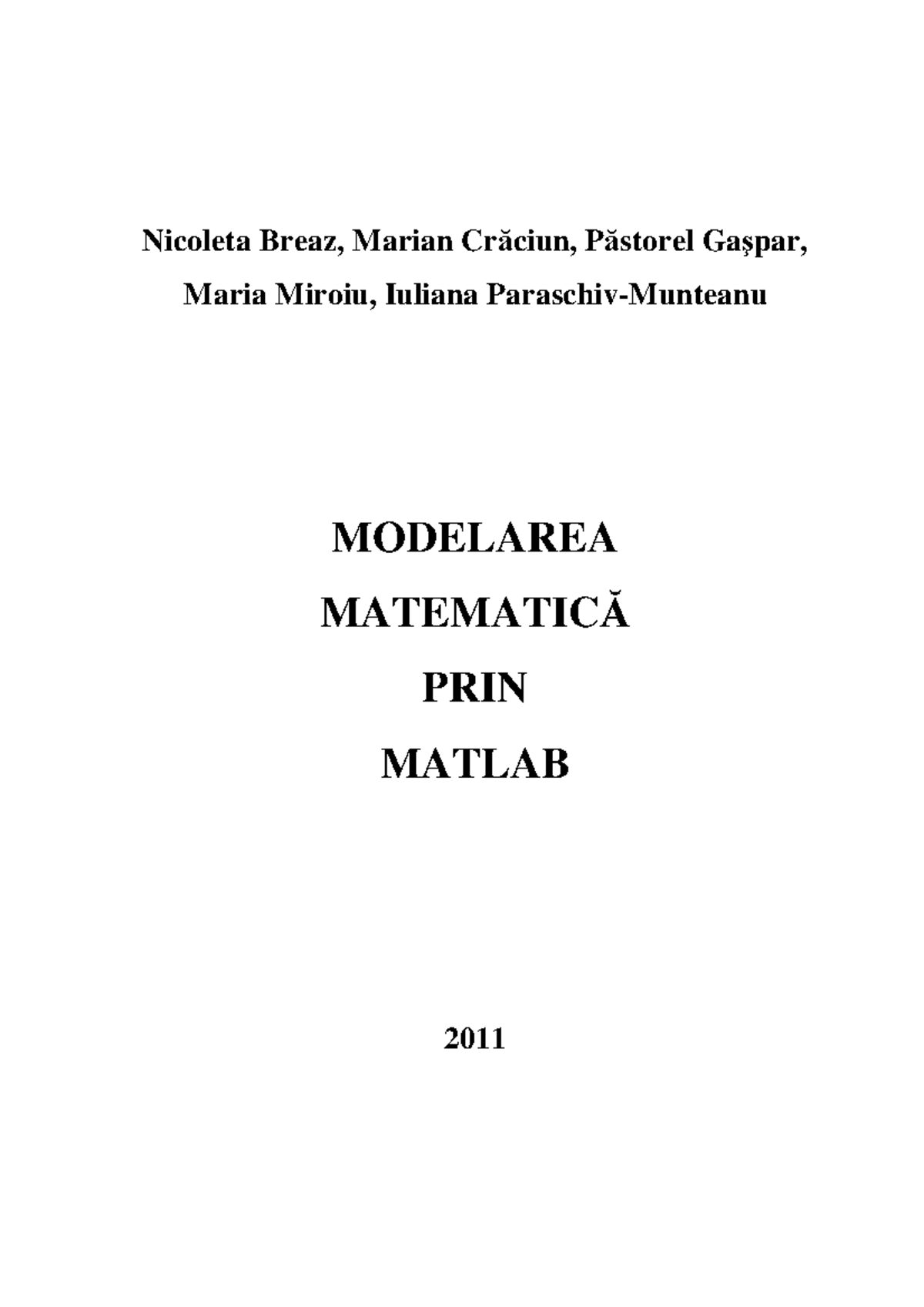 Modelare matematica prin Matlab - Nicoleta Breaz, Marian Crăciun ...