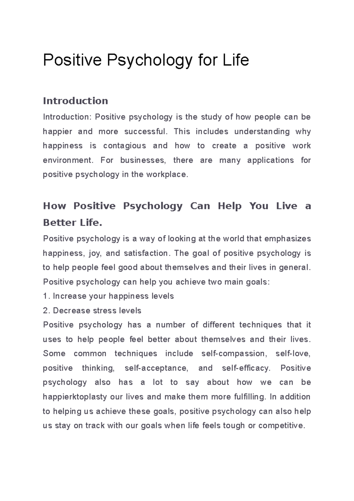 Positive Psychology for Life - Positive Psychology for Life ...