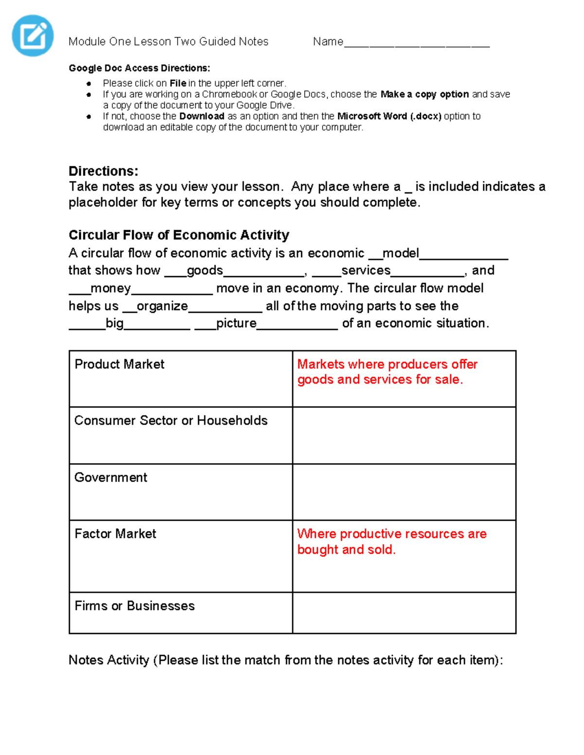 Module One Lesson Two Guided Notes - If you are working on a Chromebook ...