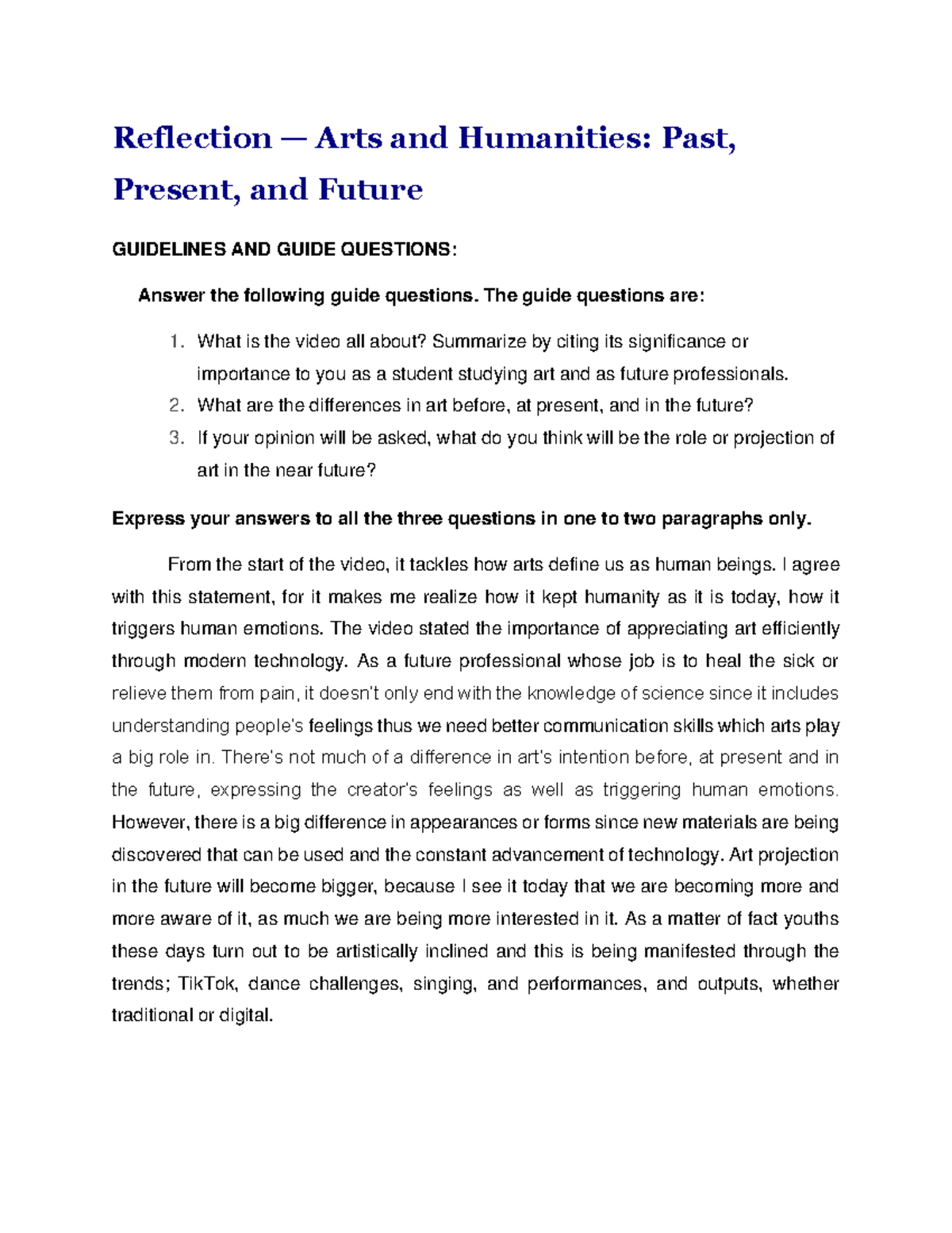 COSH31 M1 Past, Present, and Future - Reflection — Arts and Humanities ...