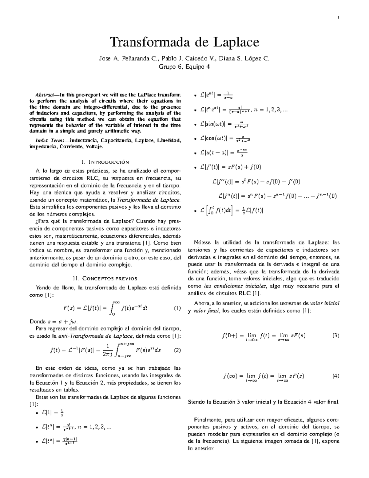 Preinforme 7 Utilidad de la Transformada de Laplace - Transformada de ...