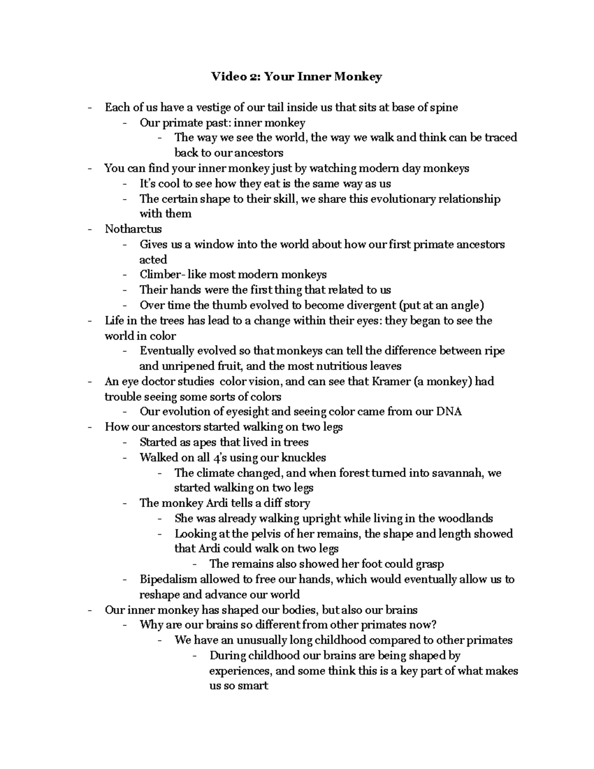 Video Response 2 Notes - Video 2: Your Inner Monkey Each of us have a ...