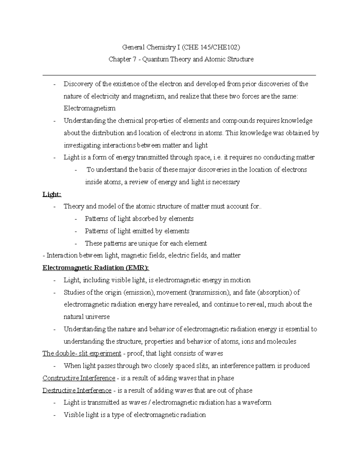 General Chemistry I - Chapter 7 - General Chemistry I (CHE 145/CHE102 ...