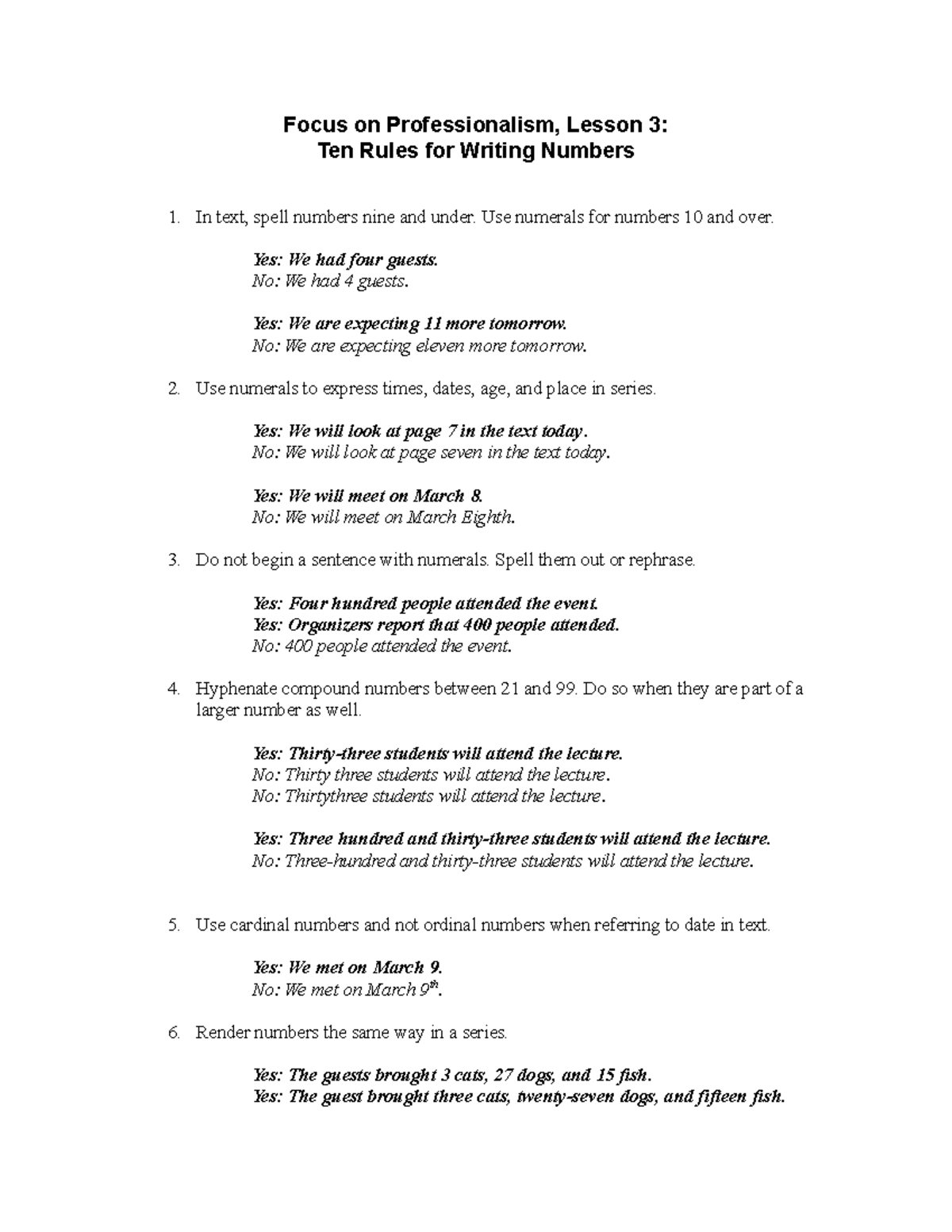 FOP Lesson 3 - Focus on Professionalism, Lesson 3: Ten Rules for ...