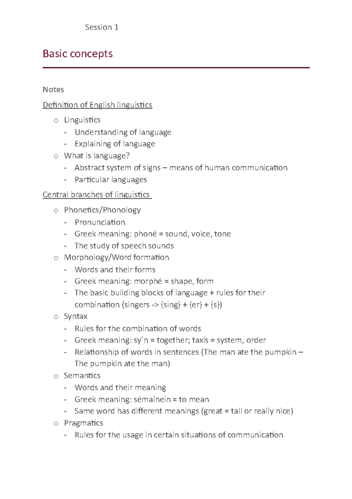 Session 1 - Session 1 Basic concepts Notes Definition of English ...