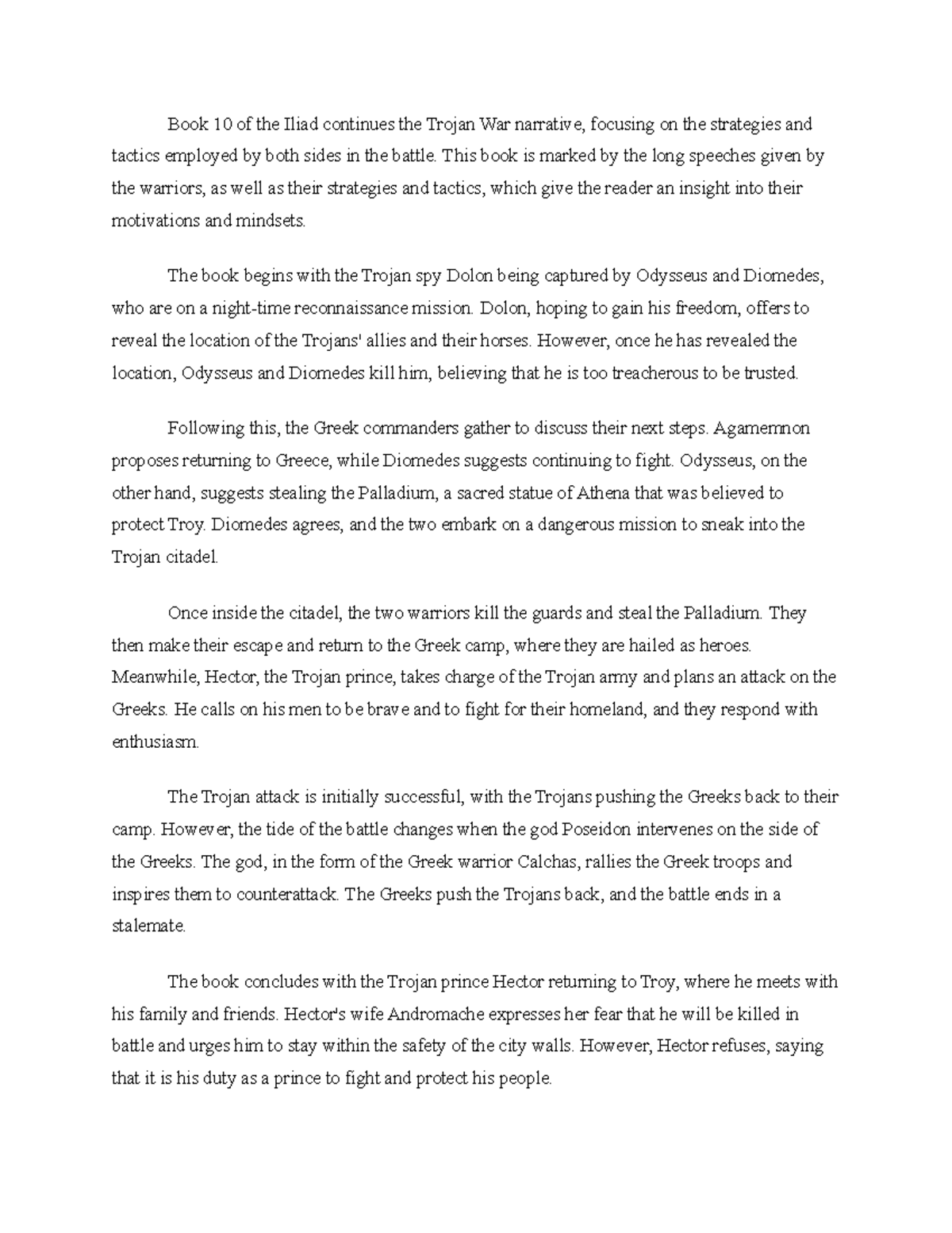 Book 10 of the Iliad Plot Summary - Book 10 of the Iliad continues the ...