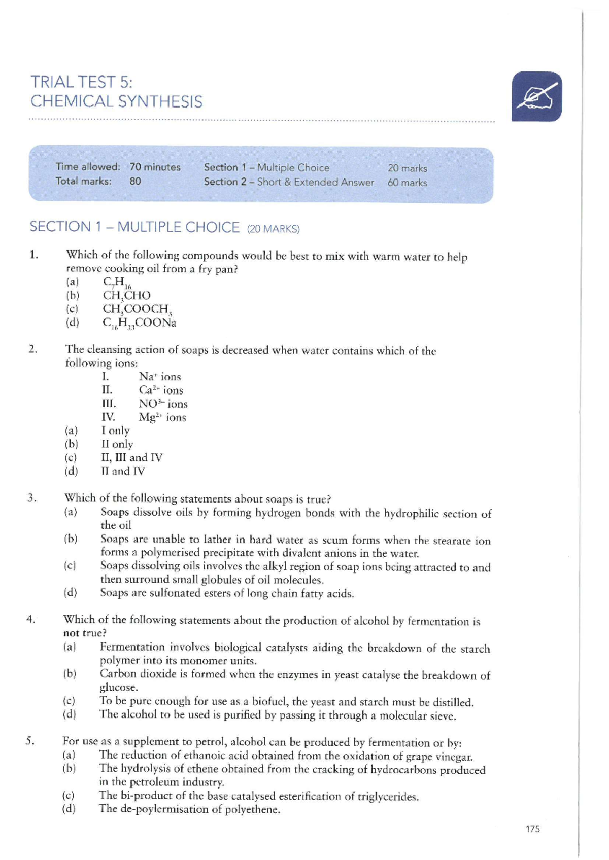 AC34SG Synthesis test - marked - TRIAL TEST 5: CHEMICAL SYNTHESIS Time ...