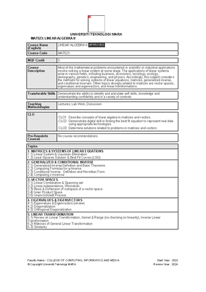 MAT523 MINI Project - MAT LINEAR ALGEBRA 2 MINI PROJECT ASSIGNMENT: THE ...