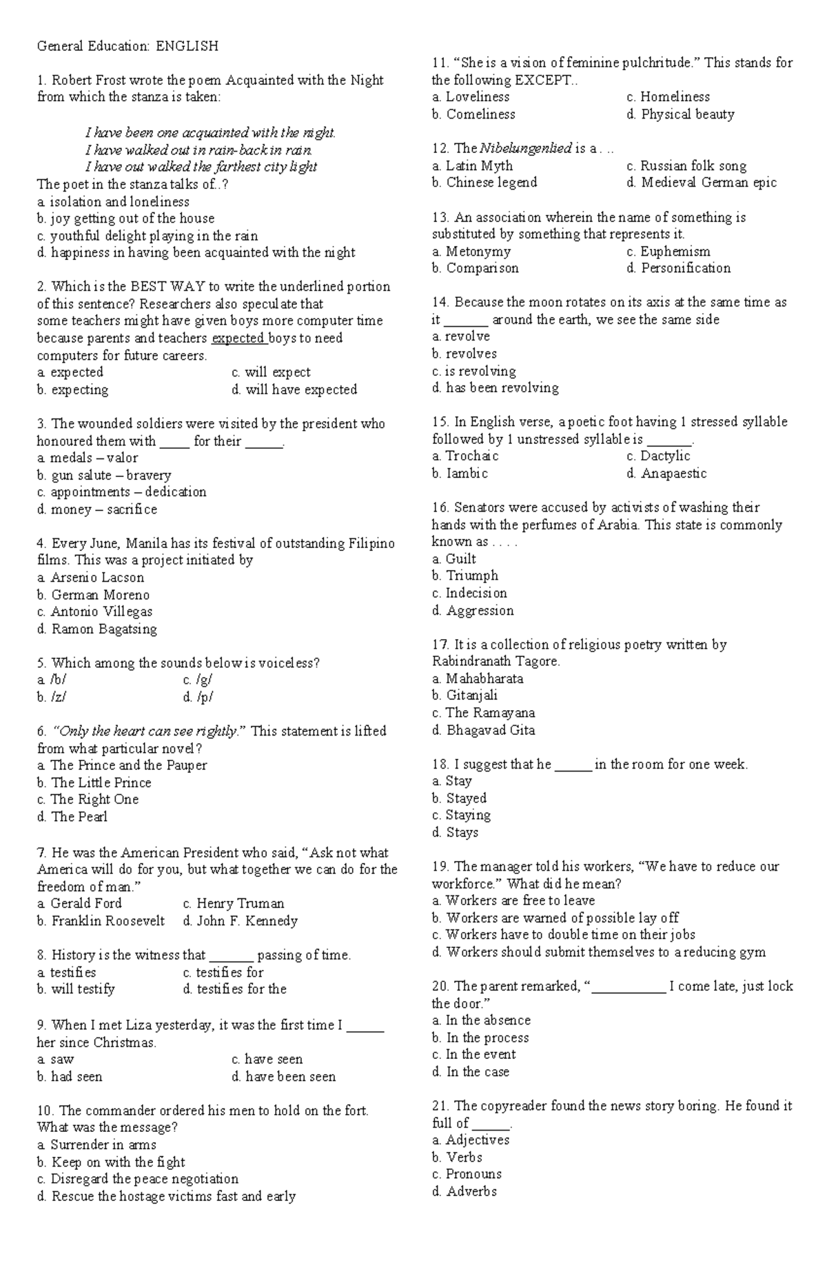 Gen.Ed. - English 1-30 - reviewer for let - General Education: ENGLISH ...