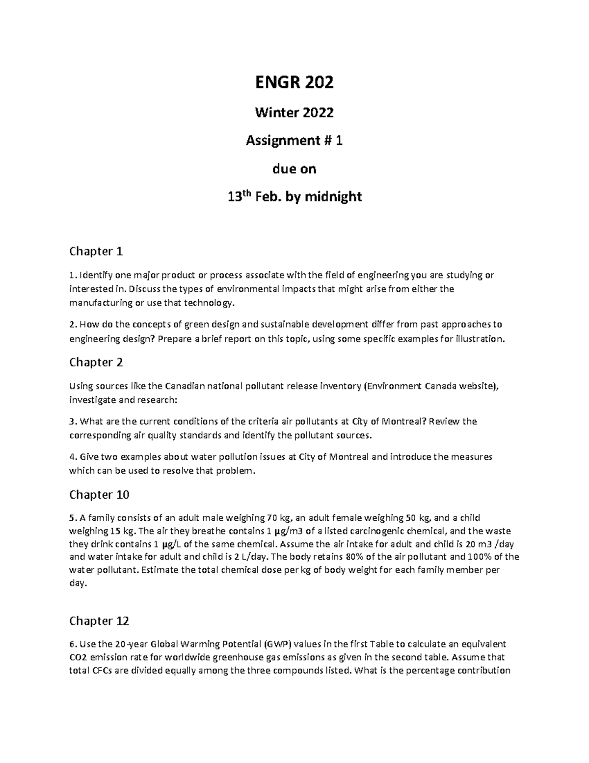 Assignment 1 of comp248 and integers and doubles - ENGR 202 Winter 2022 ...