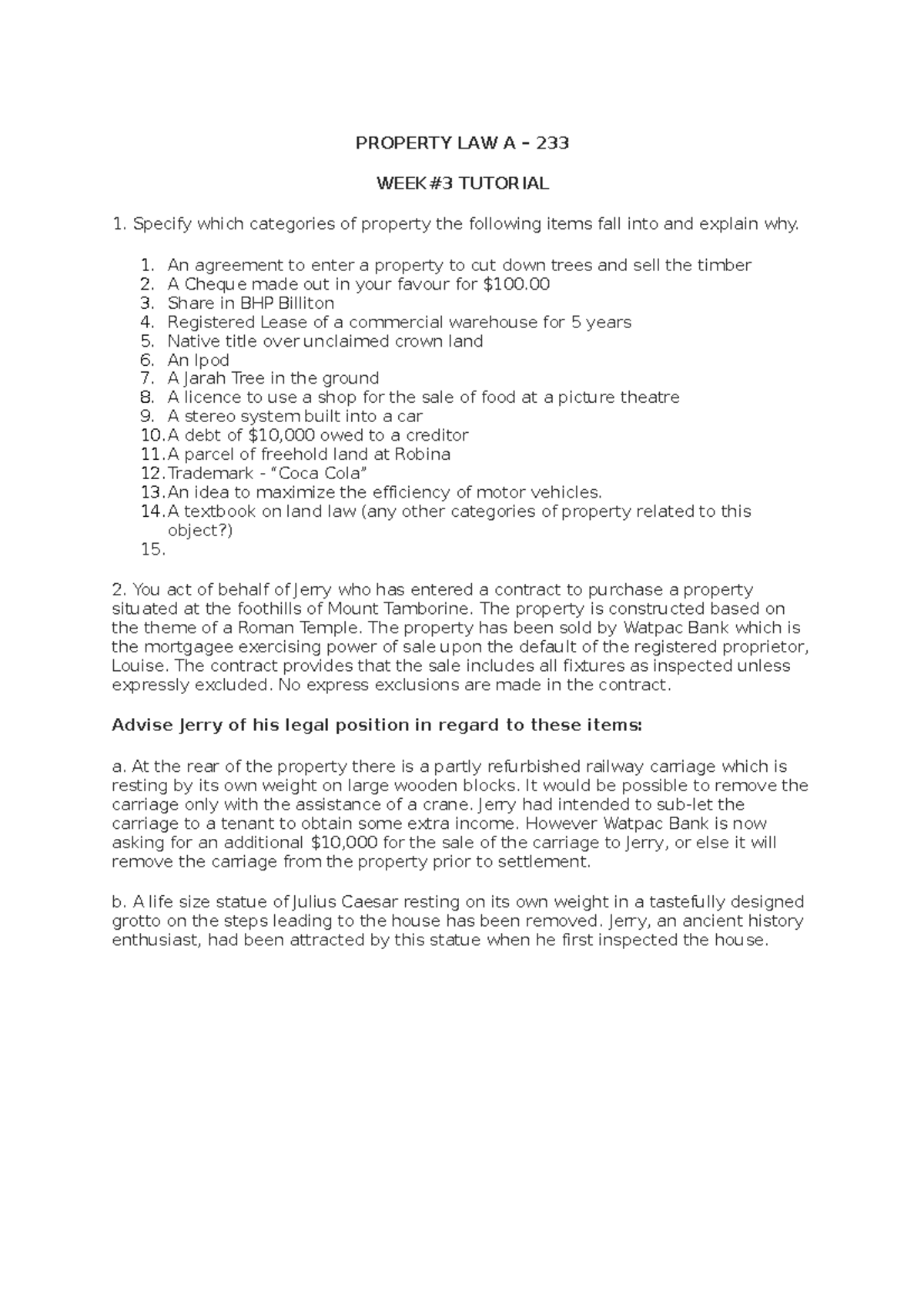 Week 3 Tutorial #2 - Prop A (3) - PROPERTY LAW A – 233 WEEK#3 TUTORIAL ...