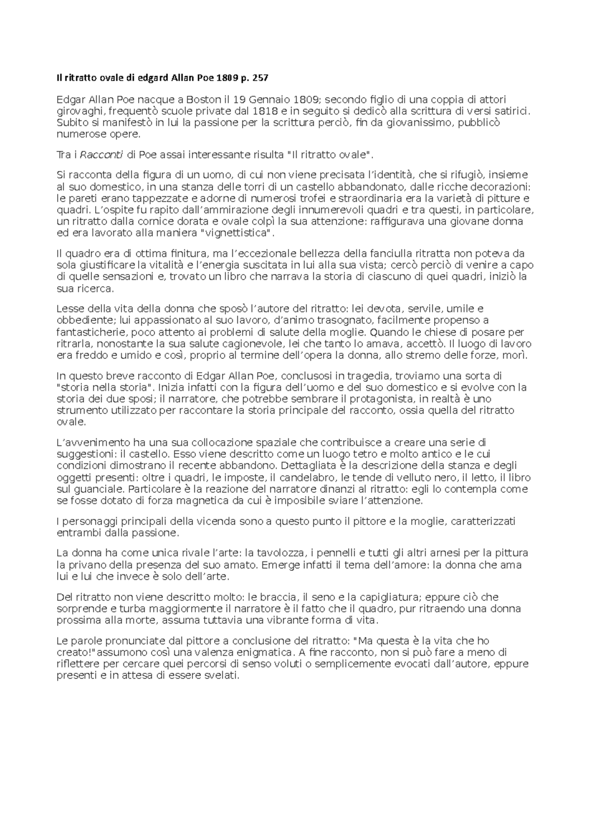 Il ritratto ovale di edgard Allan Poe 1809 p - 257 Edgar Allan Poe ...