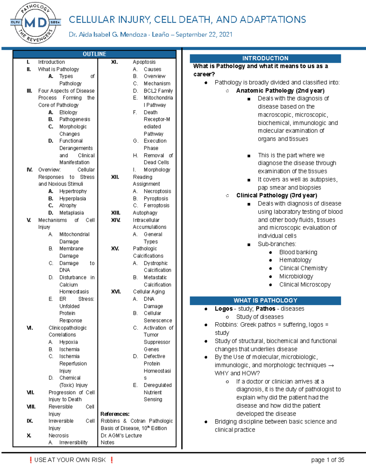 Pathology of cell injury - Dr. Aida Isabel G. Mendoza - Leaño ...