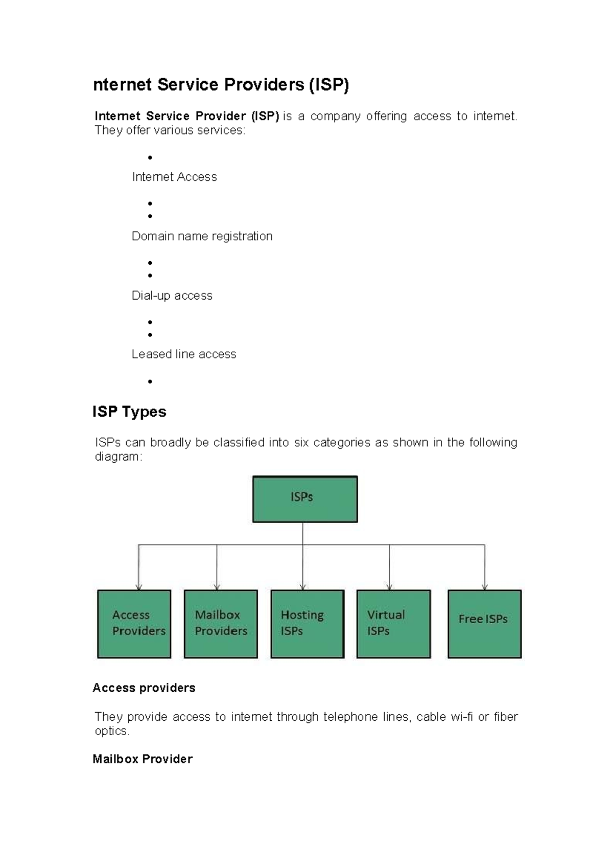 Internet Service Providers - They offer various services: Internet ...