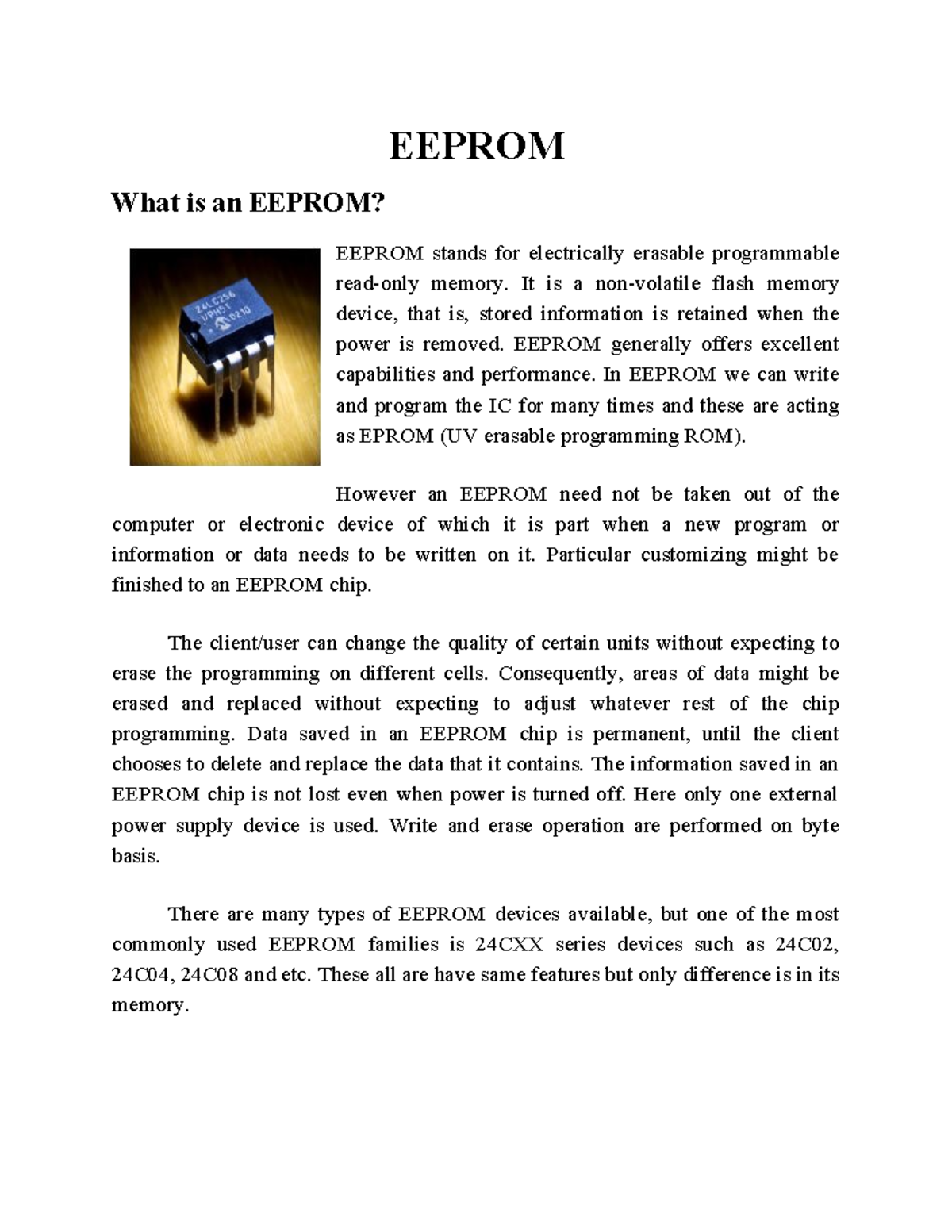 Eeprom - EEPROM What is an EEPROM? EEPROM stands for electrically ...