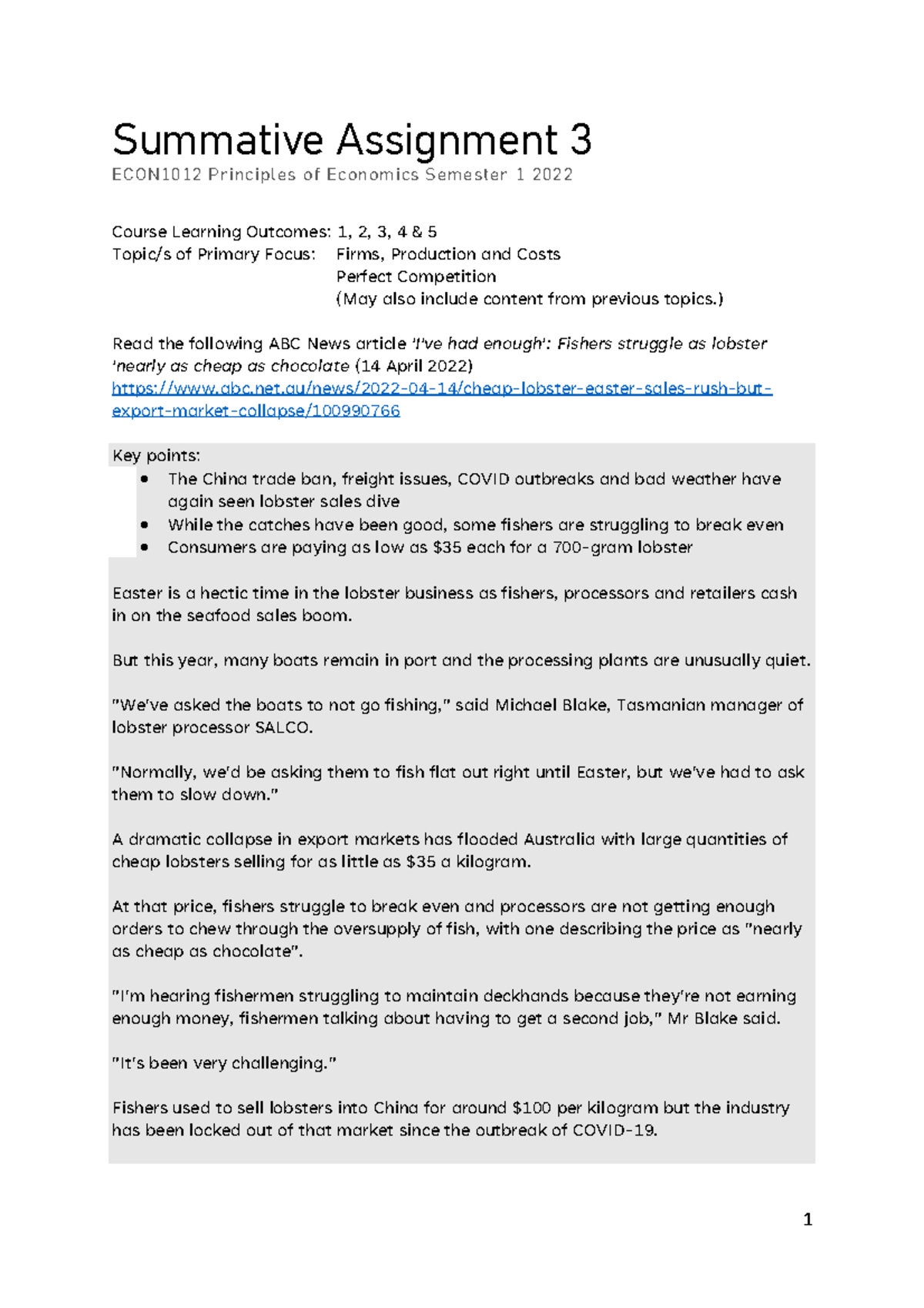 Summative Assignment 3 principle of economics task sheet - Summative ...