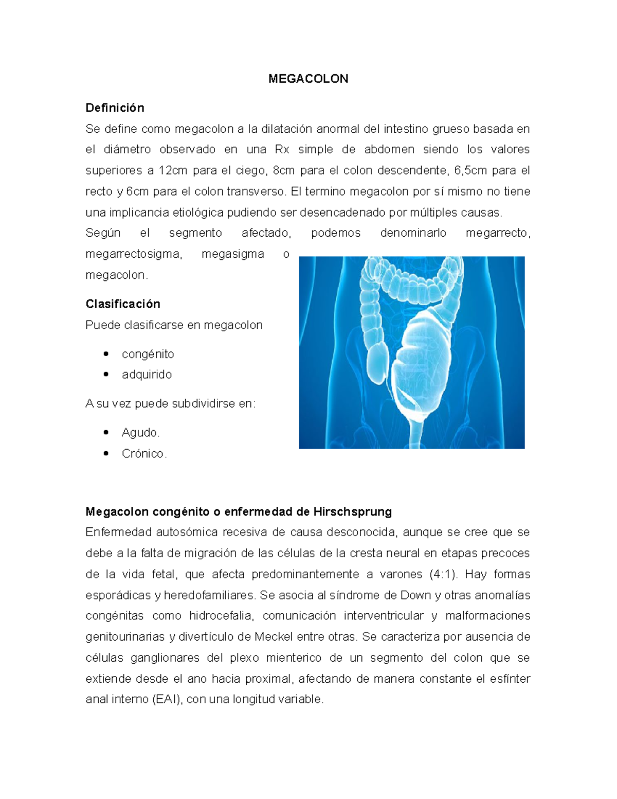 Megacolon - Resumen Gastroenterología - MEGACOLON Definición Se define ...