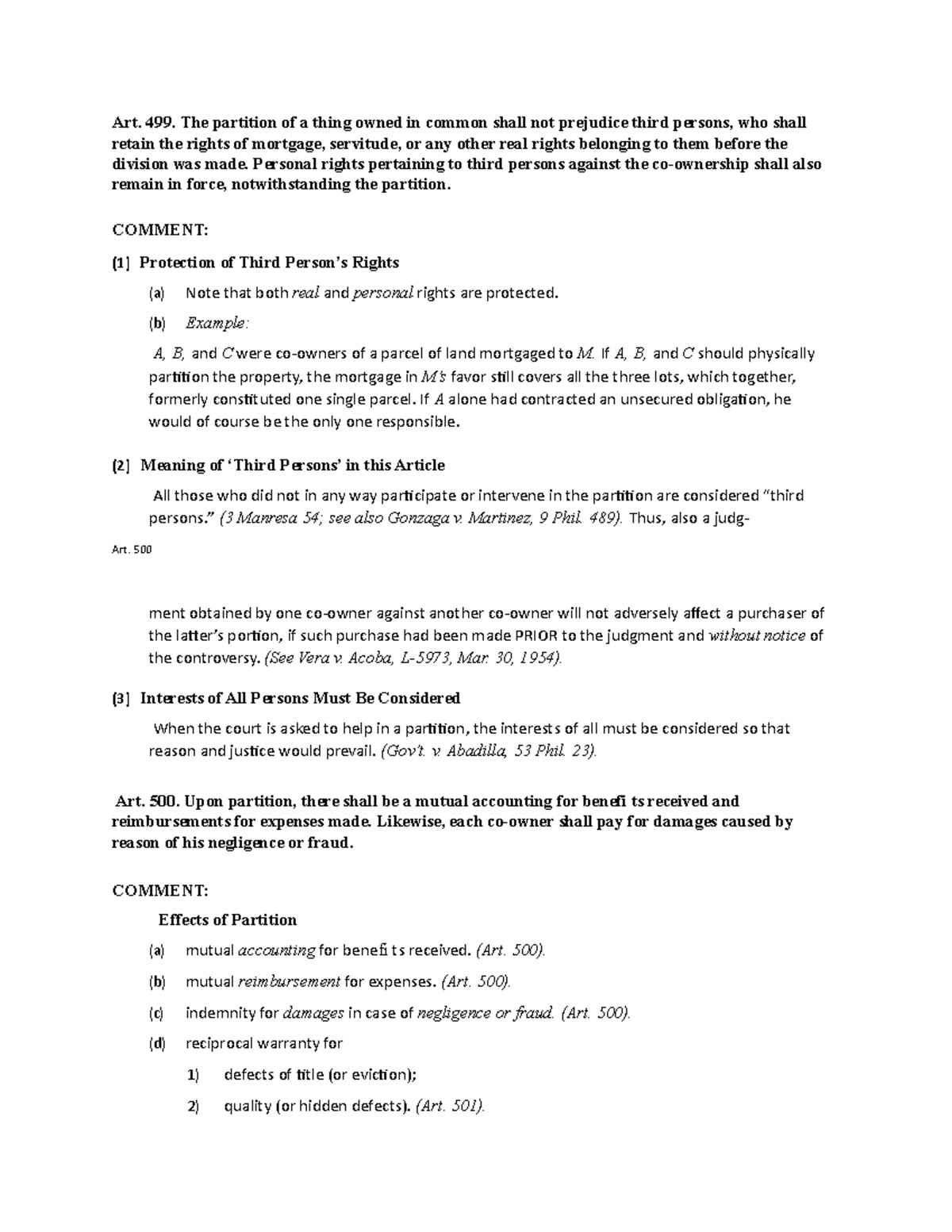 Property law m91 - Art. 499. The partition of a thing owned in common ...