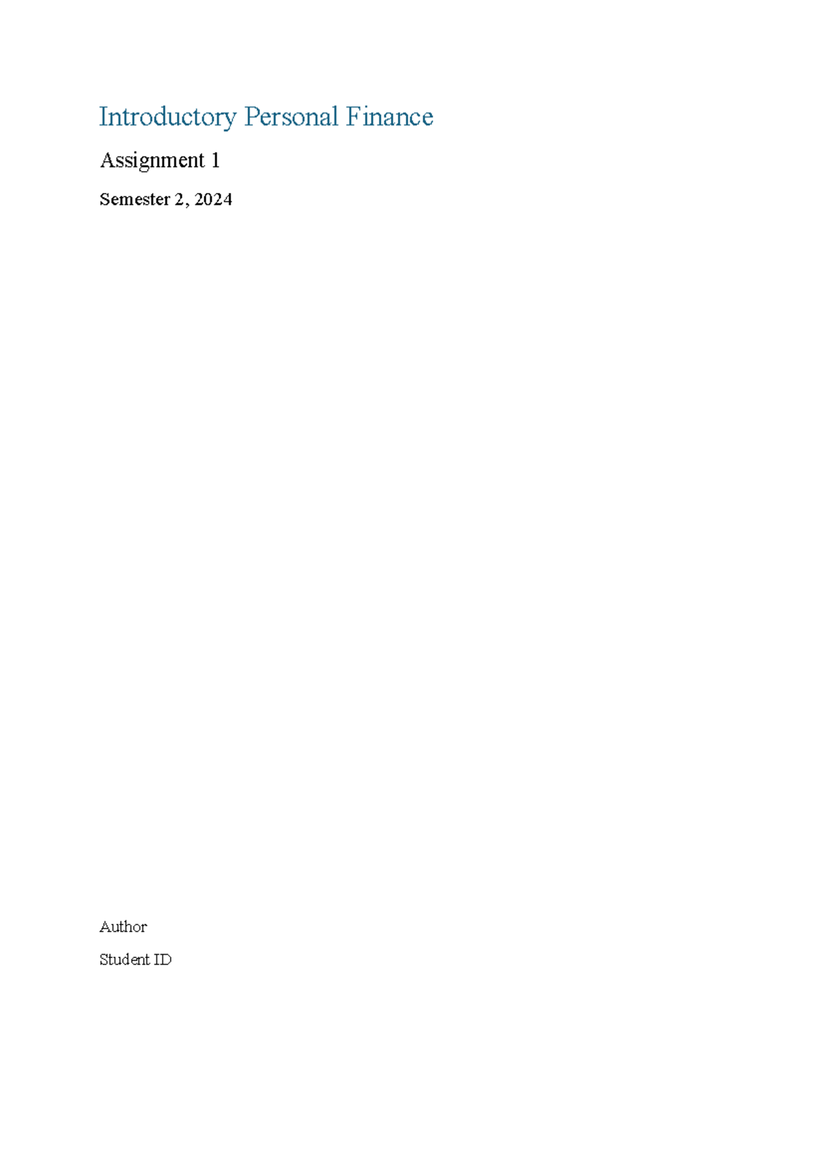 Introductory Finance - Introductory Personal Finance Assignment 1 ...