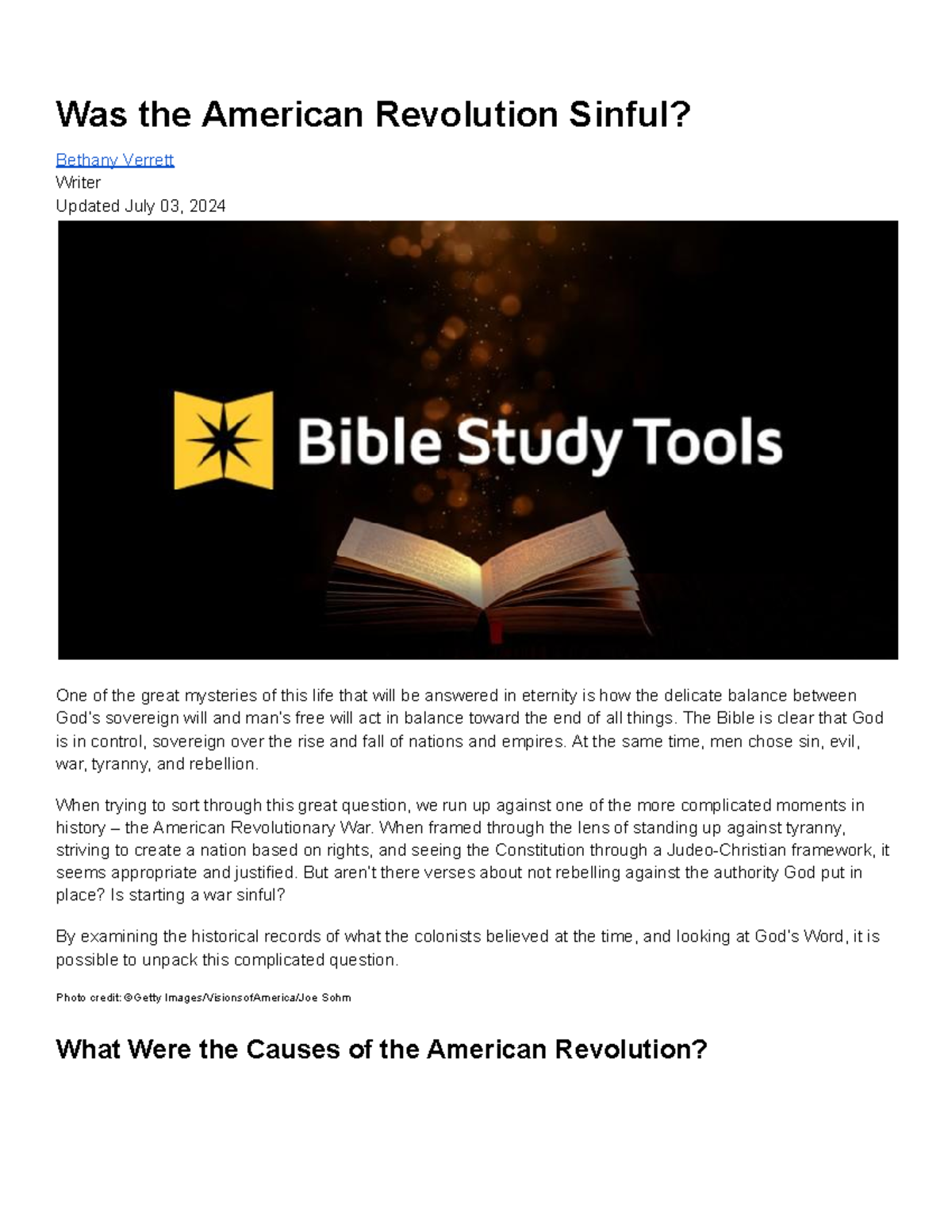 good for the soul - Was the American Revolution Sinful? Bethany Verrett ...