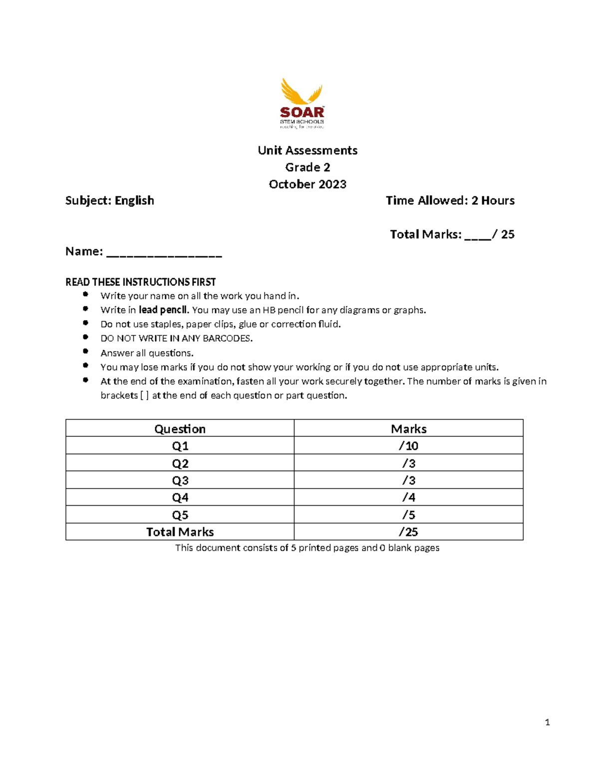 English Grade 2 , UNIT 1 Assessment - Copy - Unit Assessments Grade 2 ...