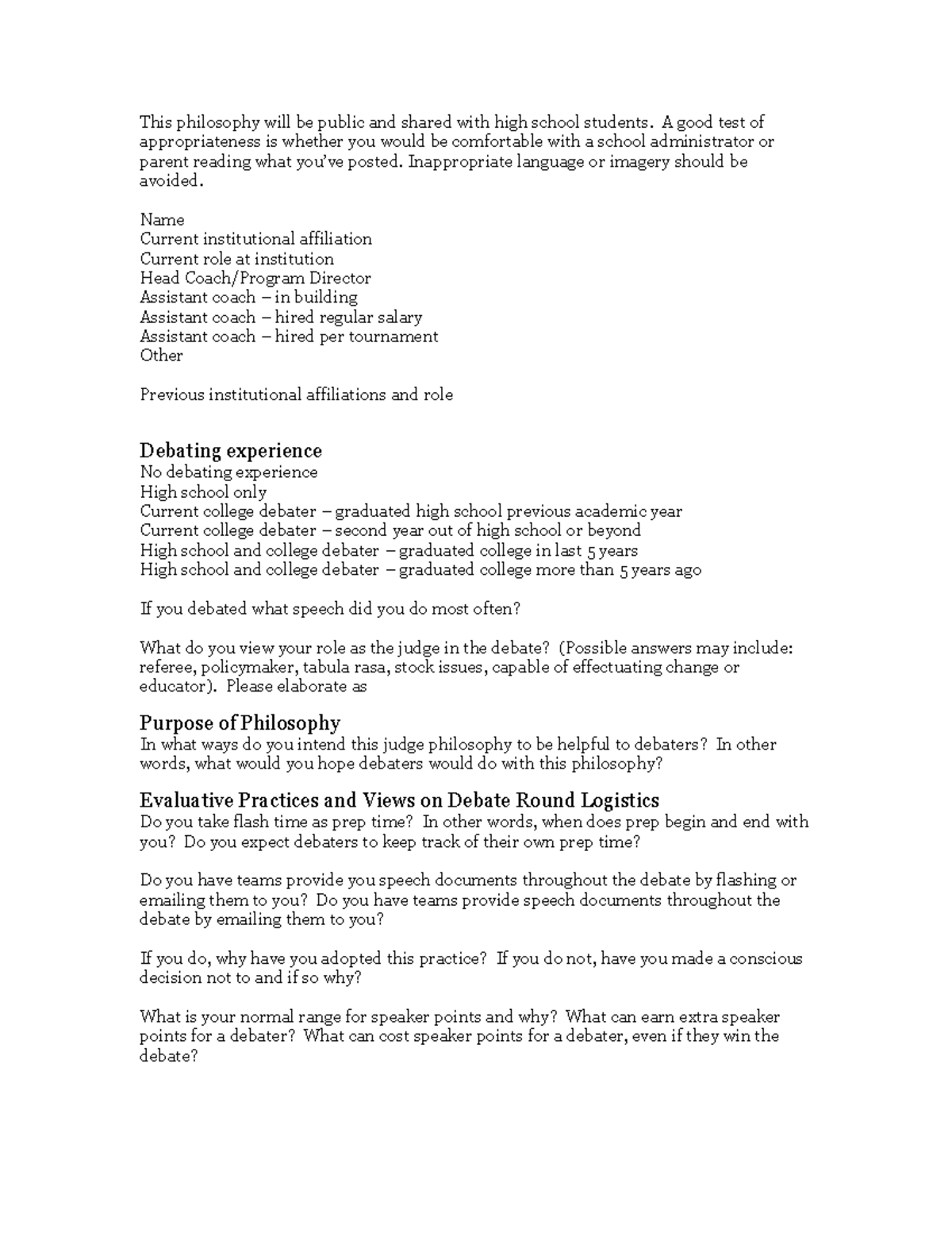 Judge Philosophy - Template - This philosophy will be public and shared ...