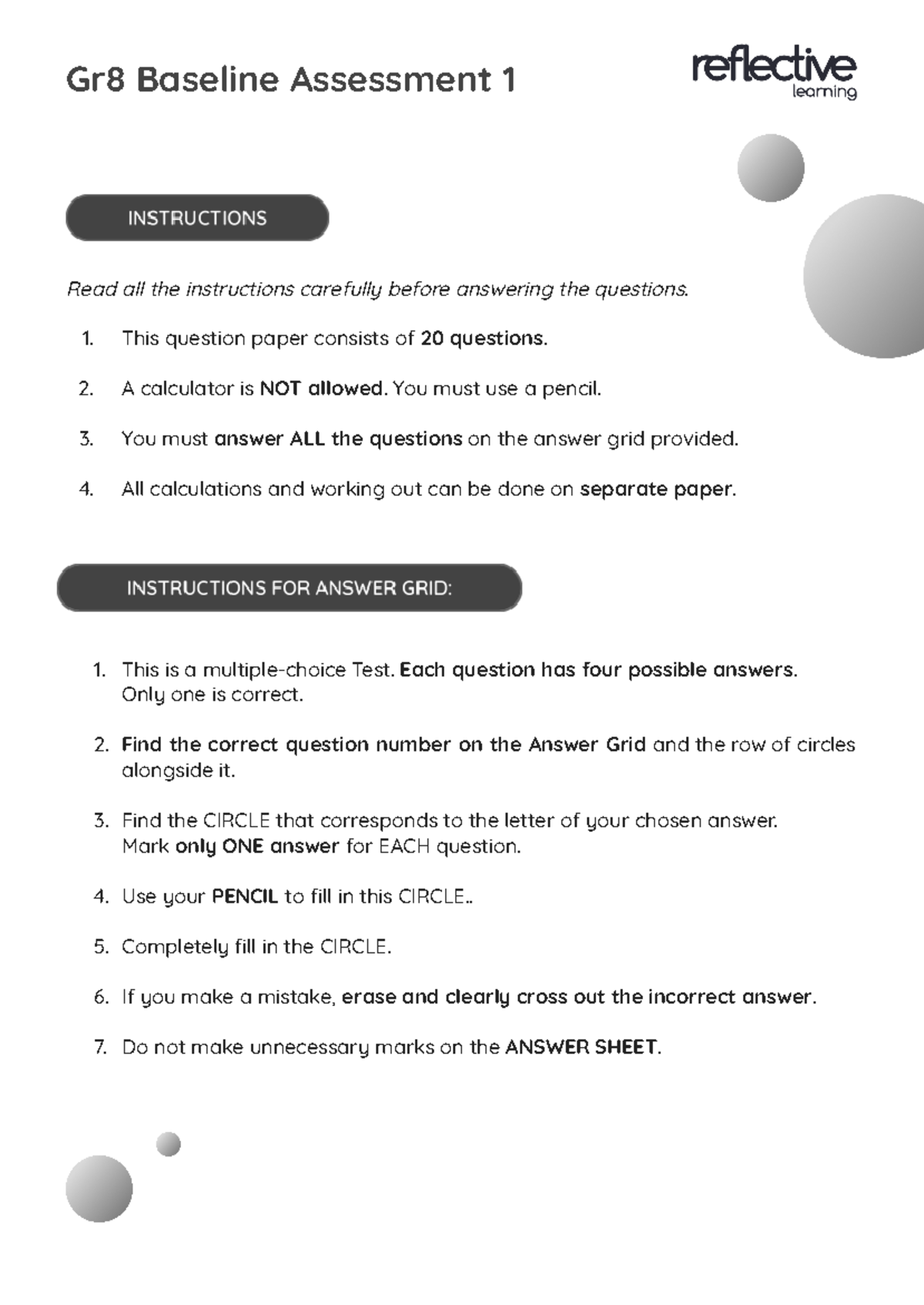 RL Gr8 Baseline Assessment 1 - Gr8 Baseline Assessment 1 Read all the ...