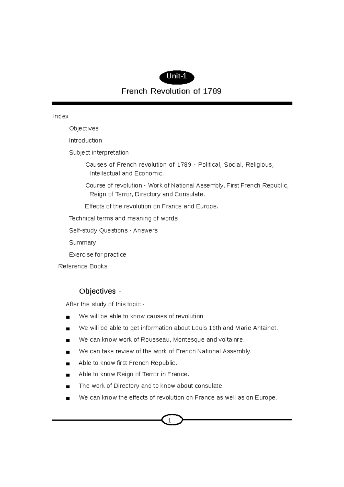 French Revolution of 1789 - 1 Unit- French Revolution of 1789 Index ...