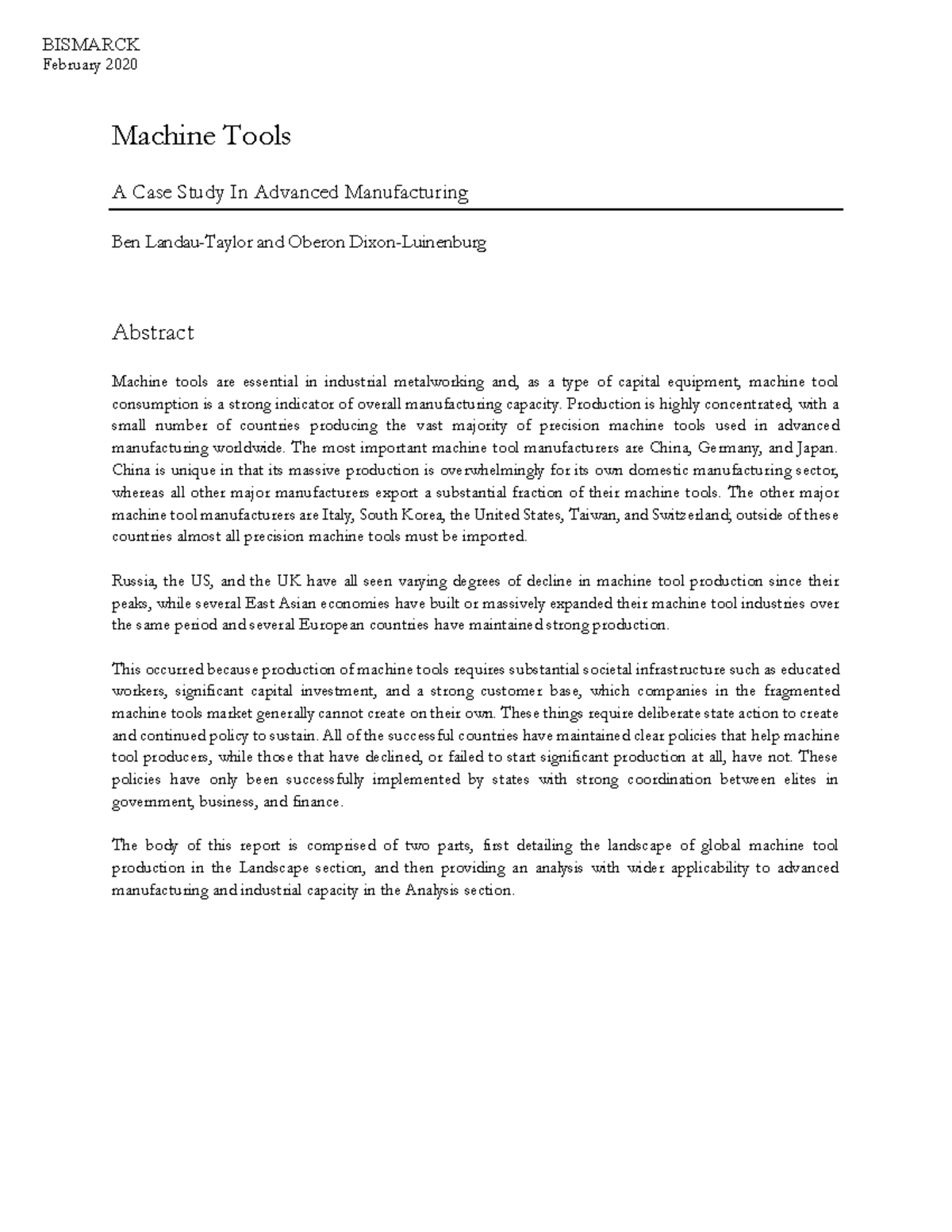 Machine Tools Case Study - February 2020 Machine Tools A Case Study In ...