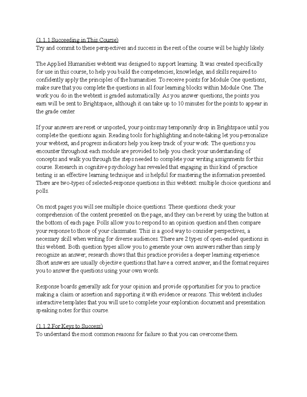 HUM 200 - Module 1 - Soomo Notes - (1.1 Succeeding in This Course) Try ...