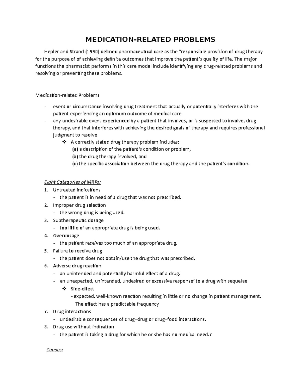 13. Medication Related Problem - MEDICATION-RELATED PROBLEMS Hepler and ...