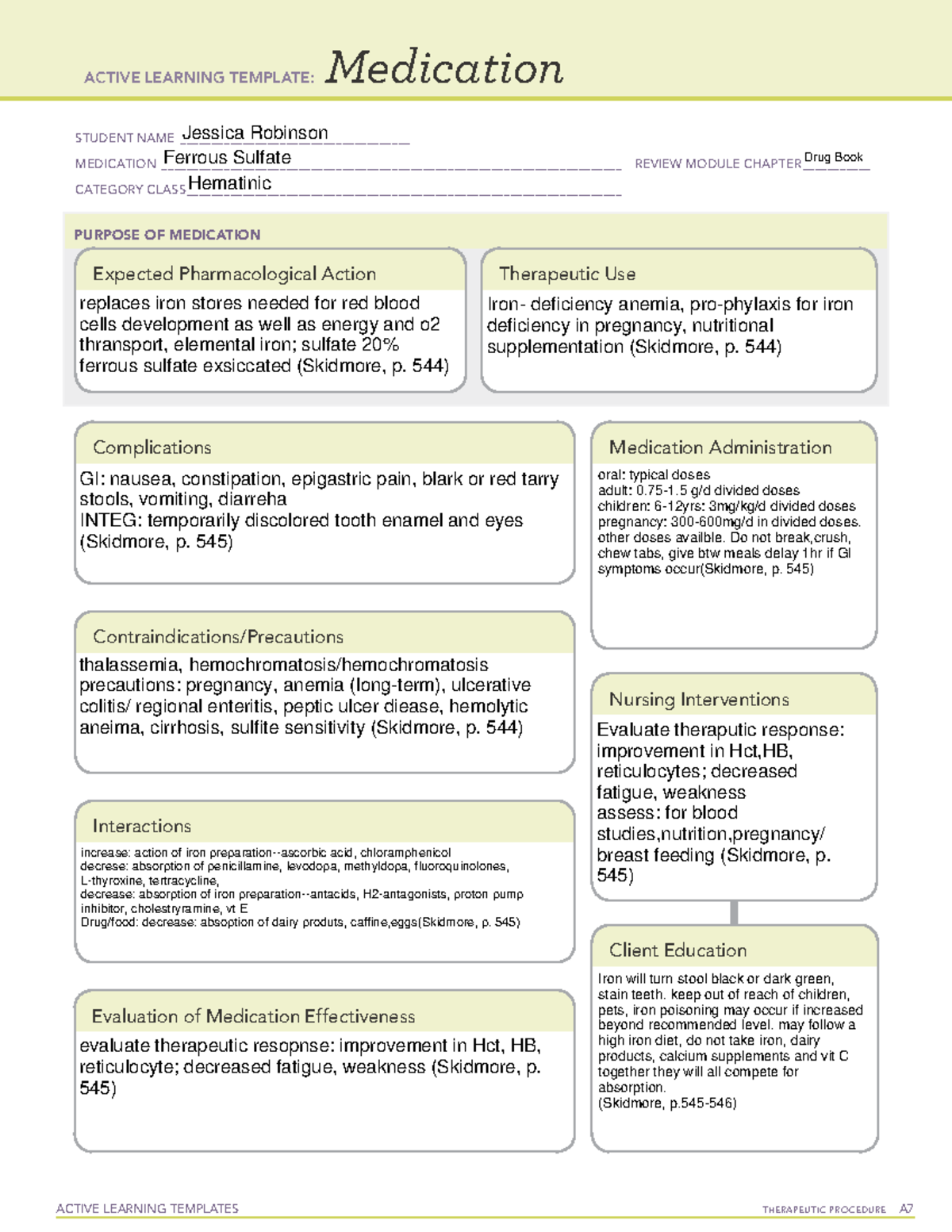 Medicaton- Ferrous Sulfate - ACTIVE LEARNING TEMPLATES TherapeuTic ...