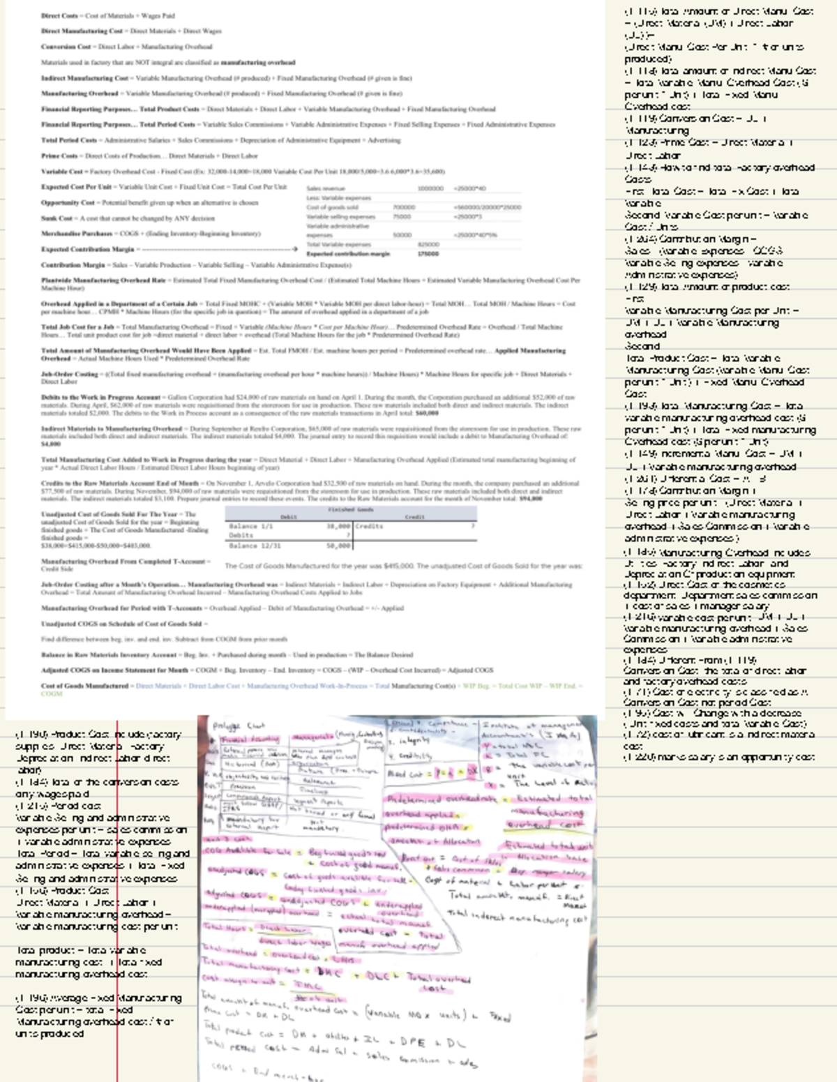Cheat Sheet - (1-115) Total Amount of Direct Manu. Cost = (Direct ...
